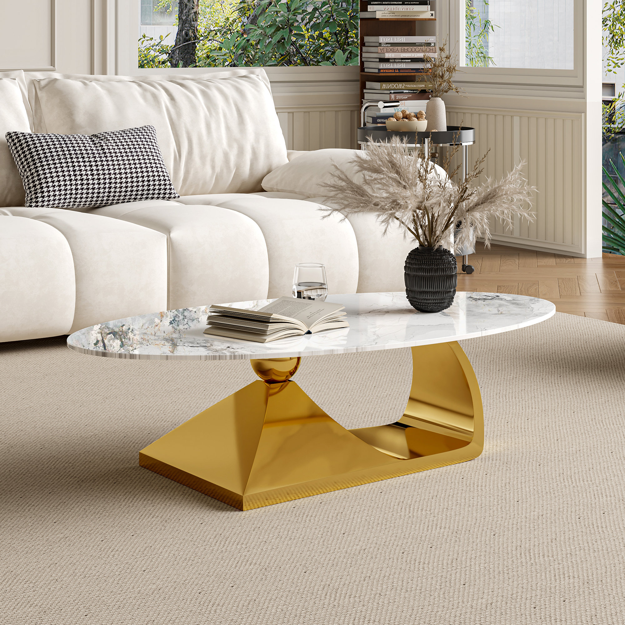Latitude Run® Luxury 51.2 '' L Oval Coffee Table with Slate Top, Large ...