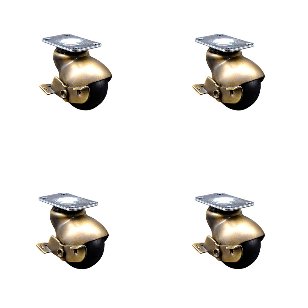 Service Caster 2 Inch Antique Brass Hooded Top Plate Ball Casters with ...