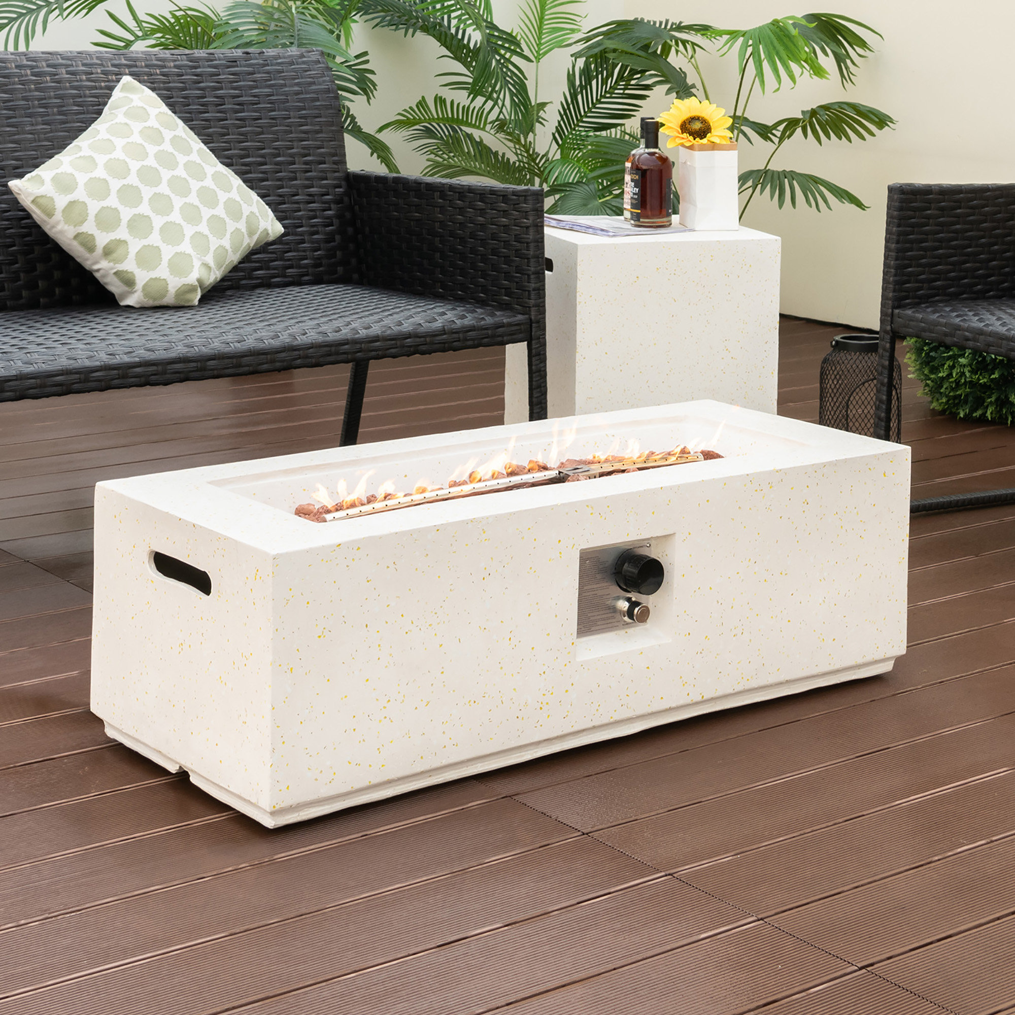 Latitude Run® Patio Terrazzo Fire Pit Table 50,000 Btu W/ Hideaway ...