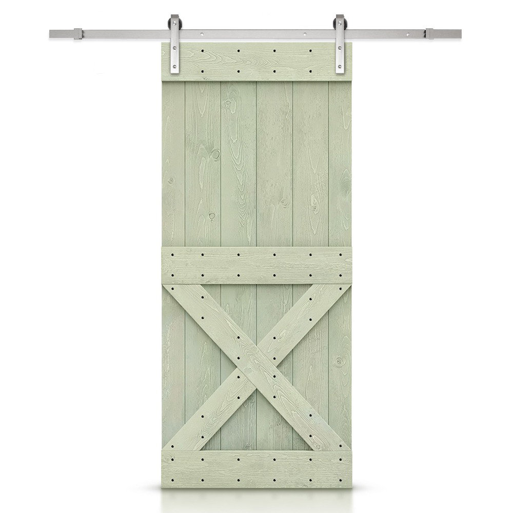 Calhome Panelled Wood Green Stained X Series Diy Barn Door With ...