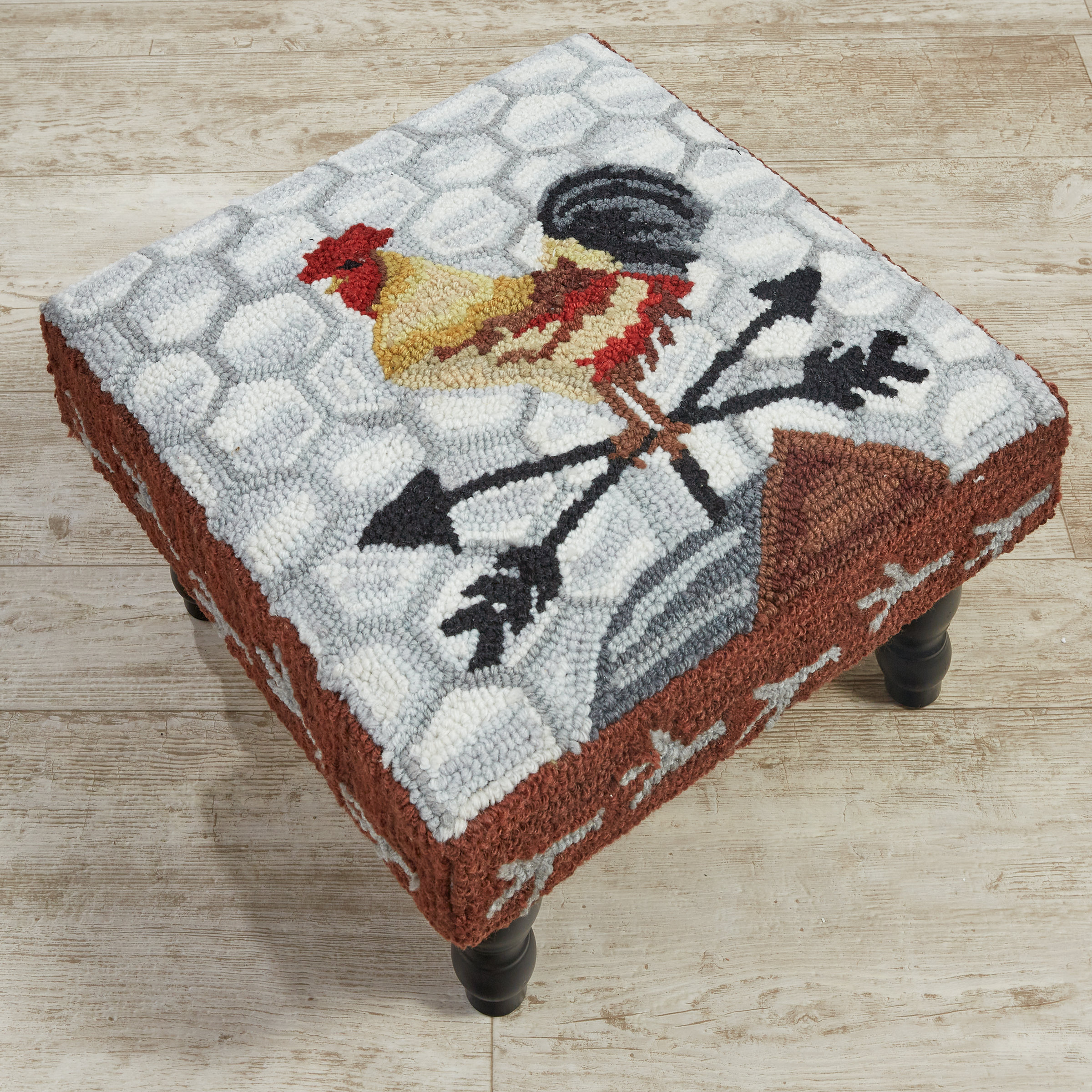 August Grove® Red Barrel Studio® Break Of Day Rooster Hooked Stool | Wayfair