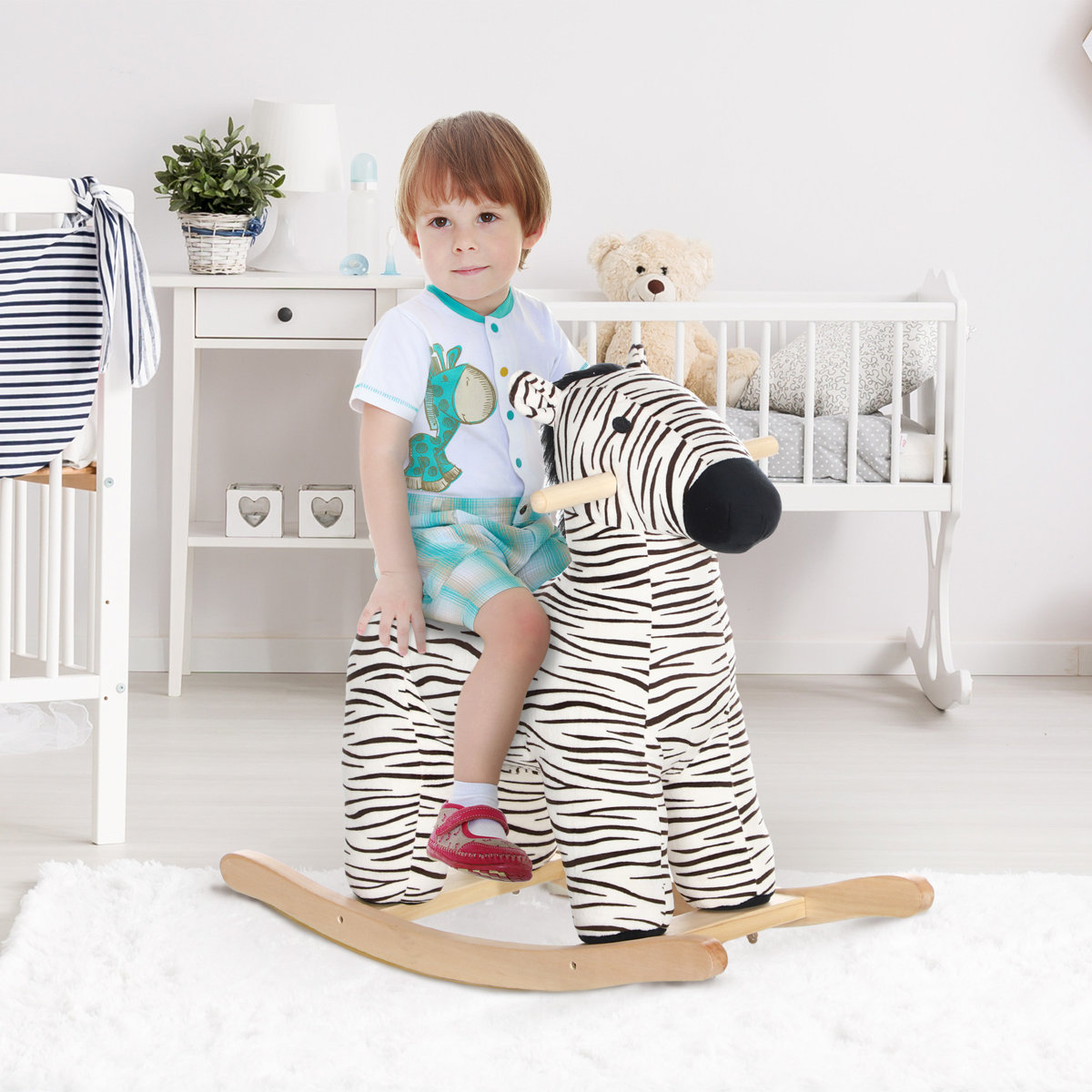 Qaba Rocking Horse, Kids Rocking Animal, Zebra Shaped Ride on Horse ...