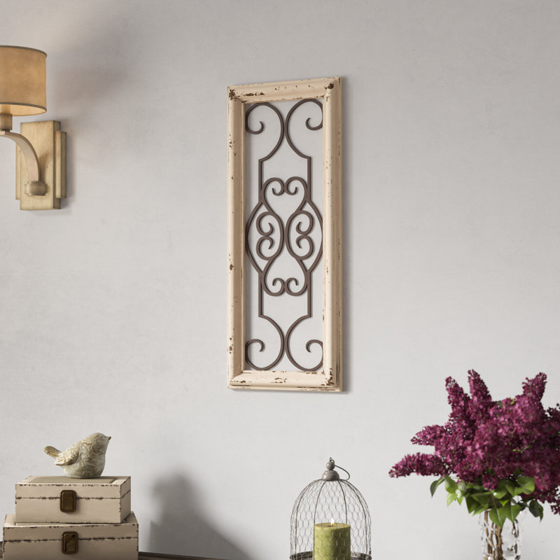 Ophelia & Co. Mraz Wood Small Panel Scroll White Wall Decor with Black ...