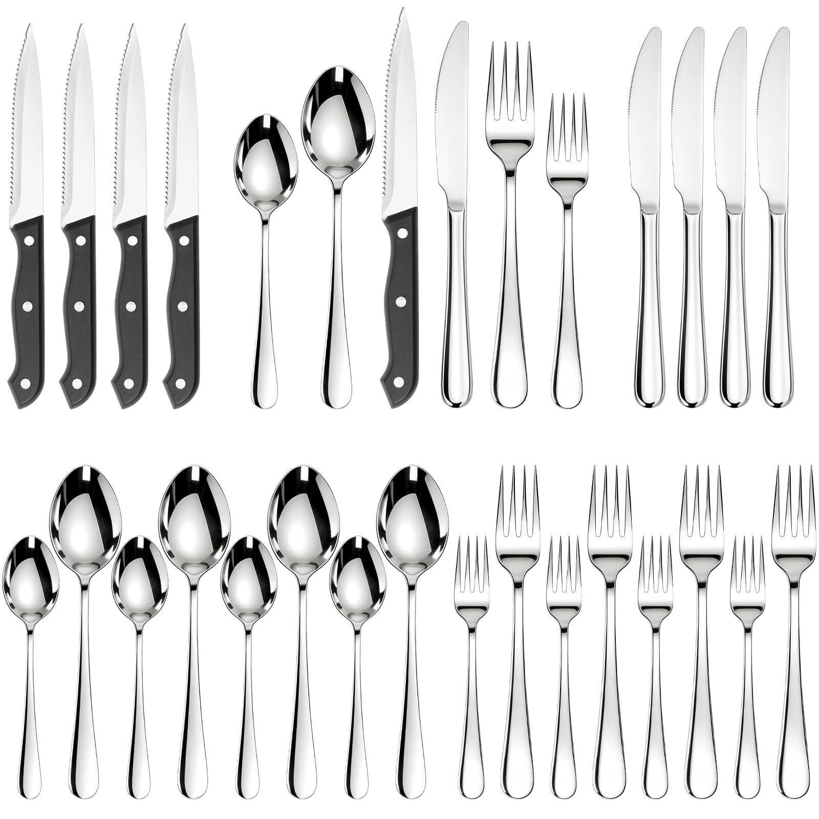 Latitude Run® Silverware Set With Steak Knives Flatware Set For 4 Food ...