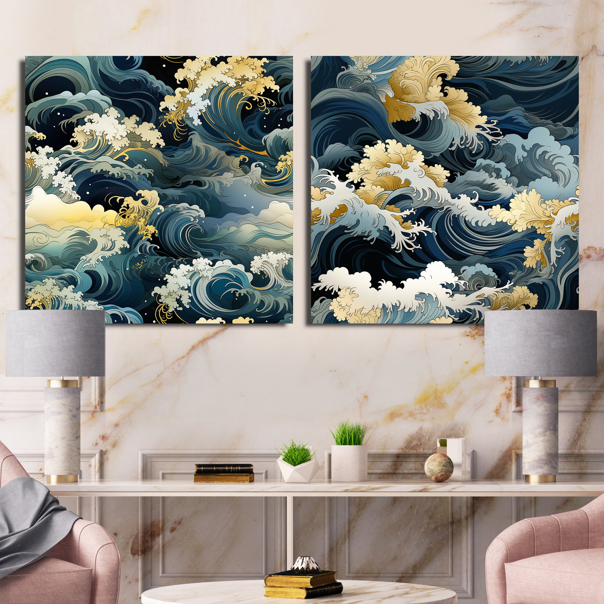 Design Art Hokusai Japanese Waves Pattern - Nautical & Beach Square ...