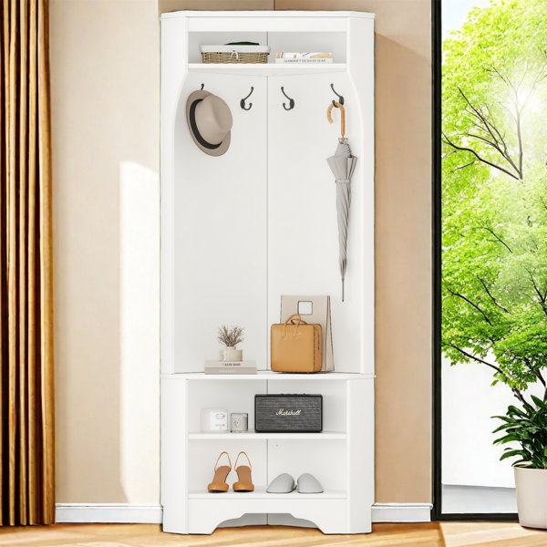 Lark Manor™ Minimalist Corner Hall Tree With Shoe Bench, 4 Hooks And ...