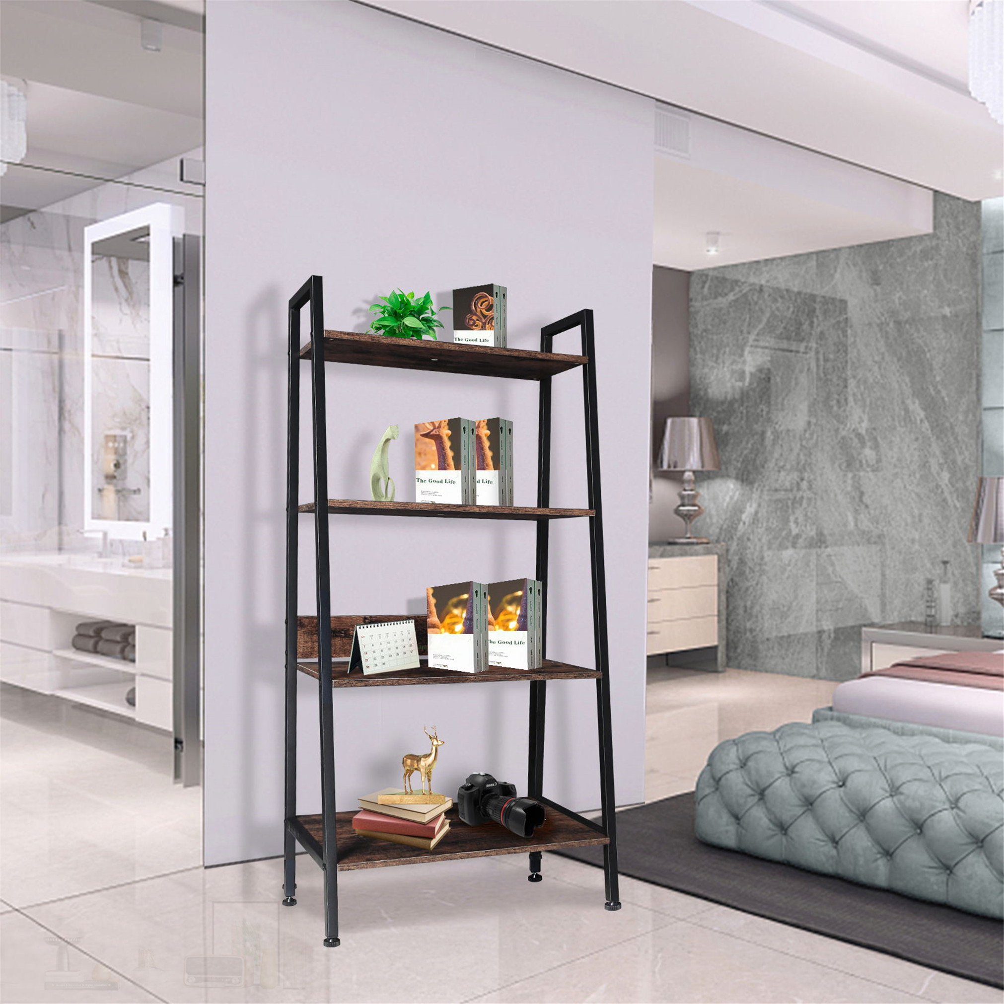 17 Stories YSSOA 4-Tier Eclipse Shelf Ladder Bookshelf Organizer, Durable and Versatile Storage ...