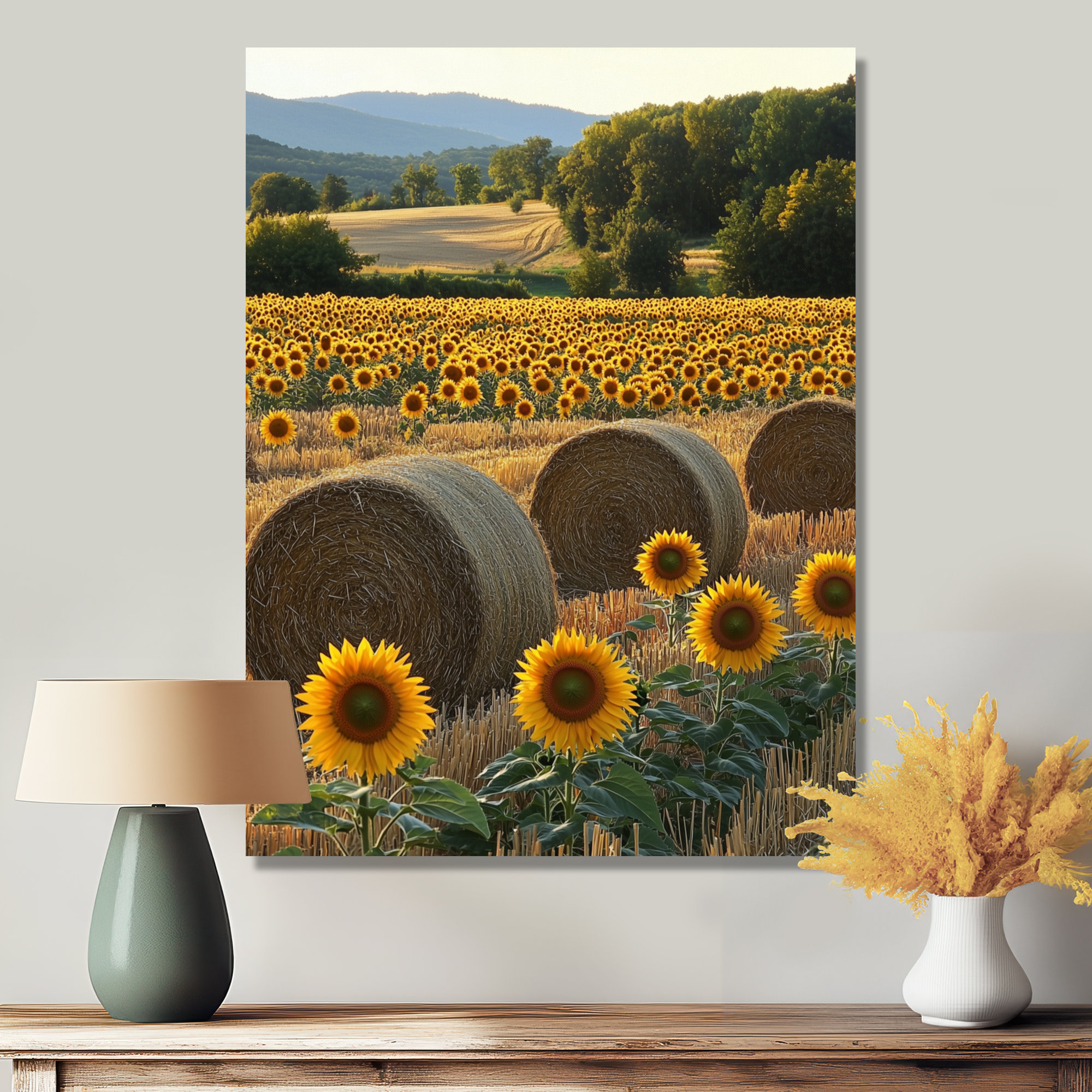 August Grove® Sunflowers In The Hayfield Countryside III -Sunflowers ...