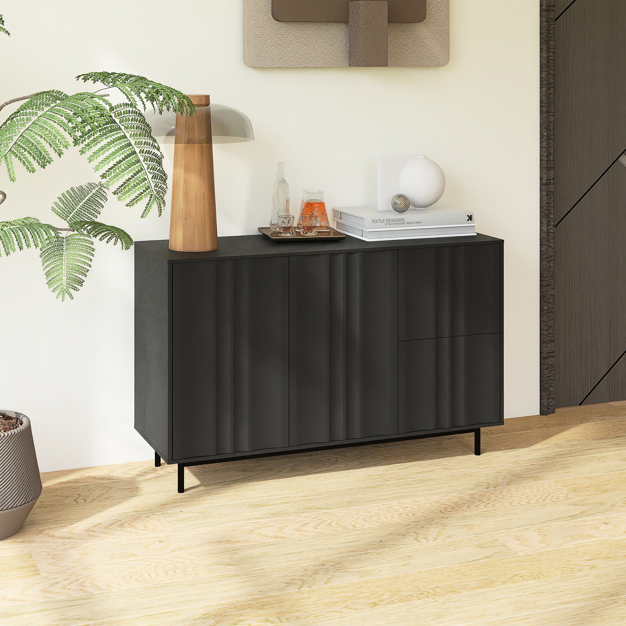 Latitude Run® Wave Pattern Storage Cabinet With 2 Doors And 2 Drawers ...