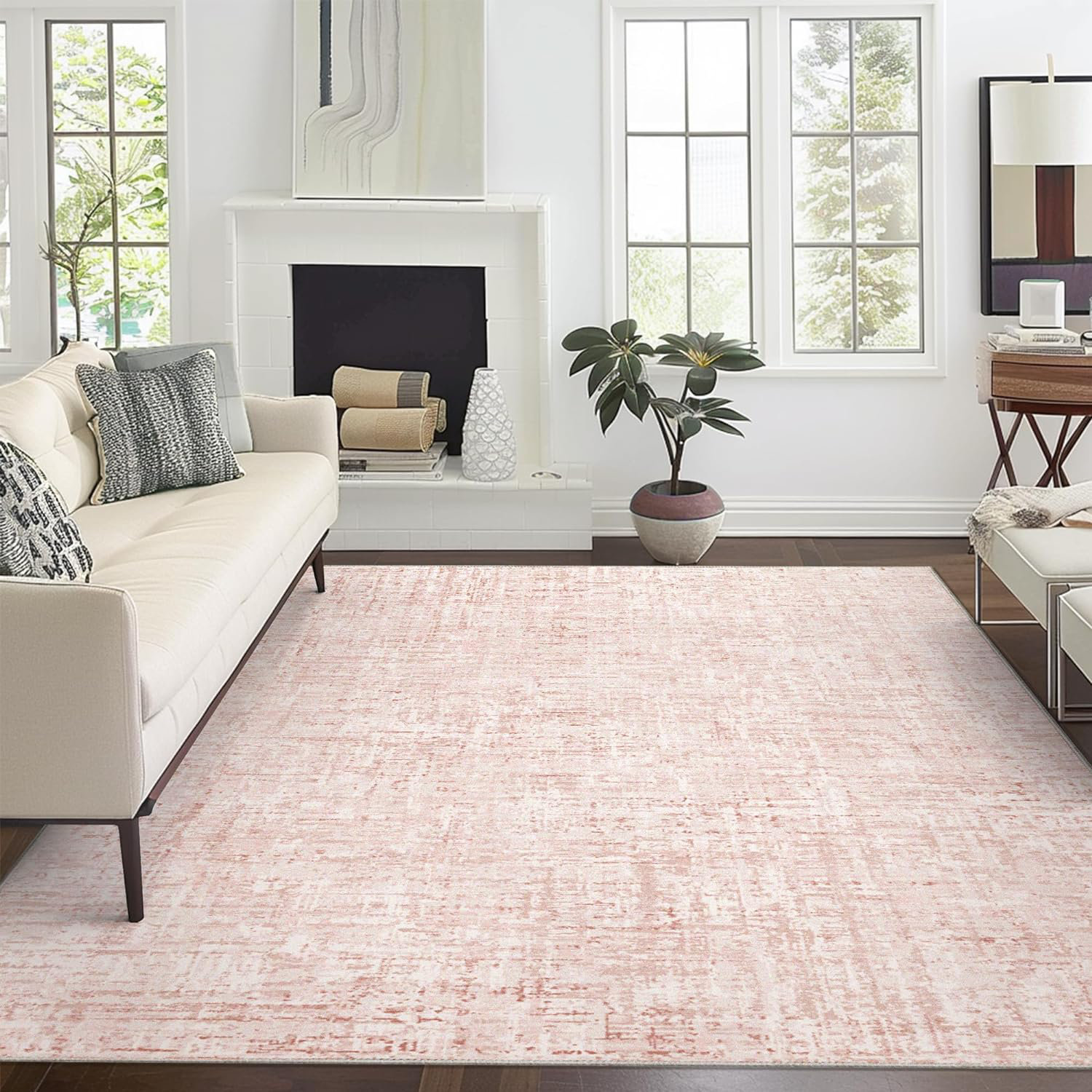 Alcott Hill® 8x10 Machine Washable Rug, Large Pinkish Abstract, Soft ...