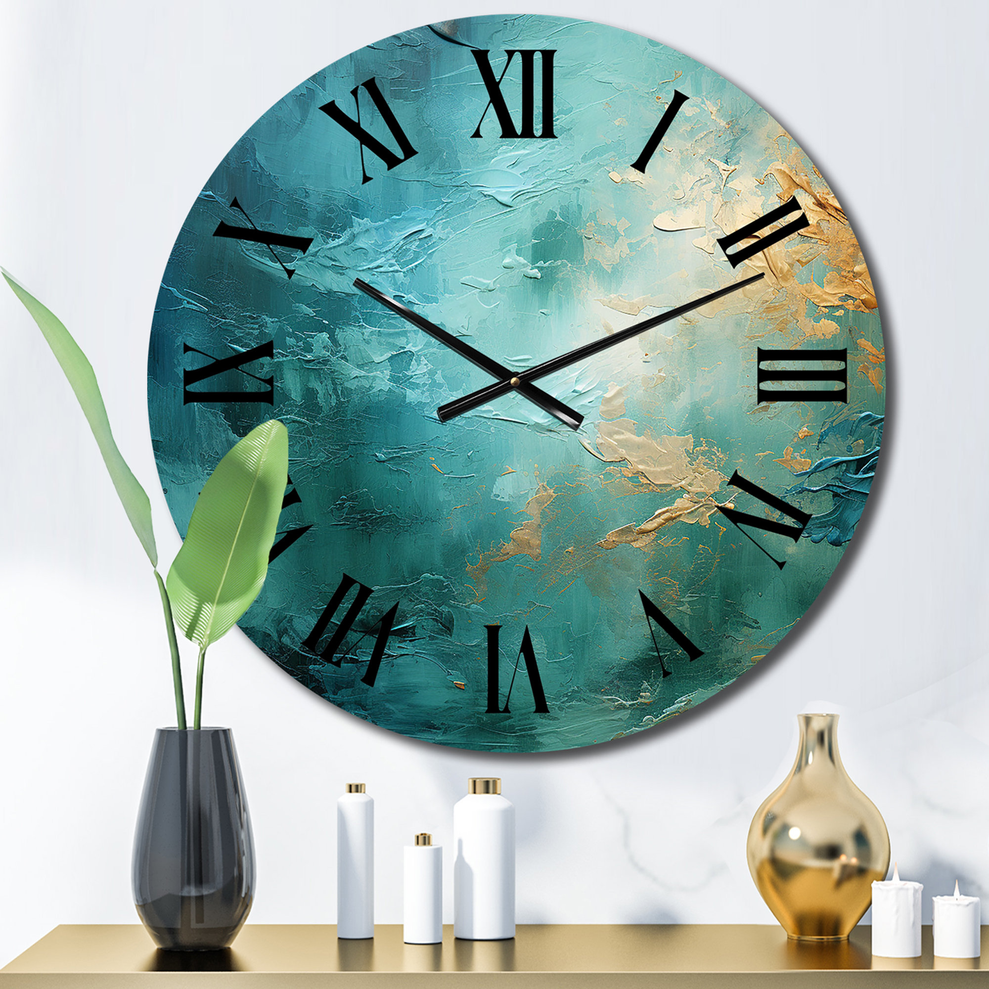 East Urban Home Teal Oasis III - Abstract Landscape Wall Clock | Wayfair