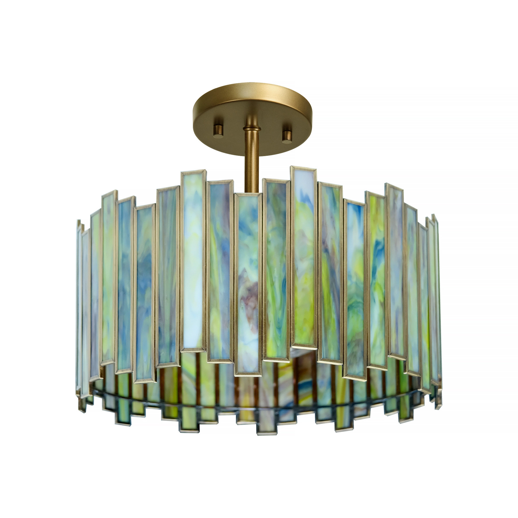 Mercer41 Stained Glass Semi-Flush Mount Ceiling Light, Handcrafted ...