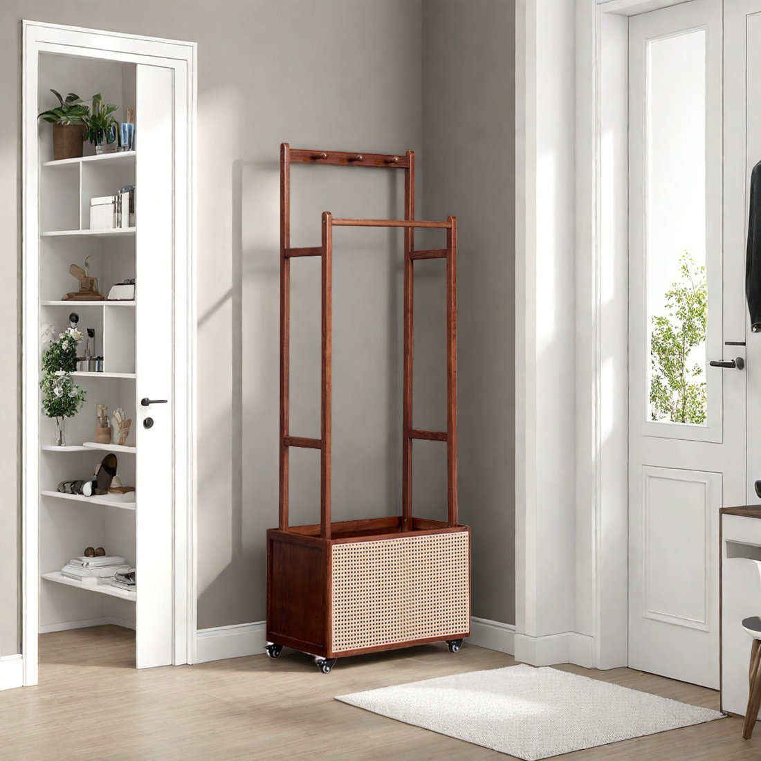 Elegant Home Furnishings.s Solid Wood Hall Tree with Rattan Basket ...