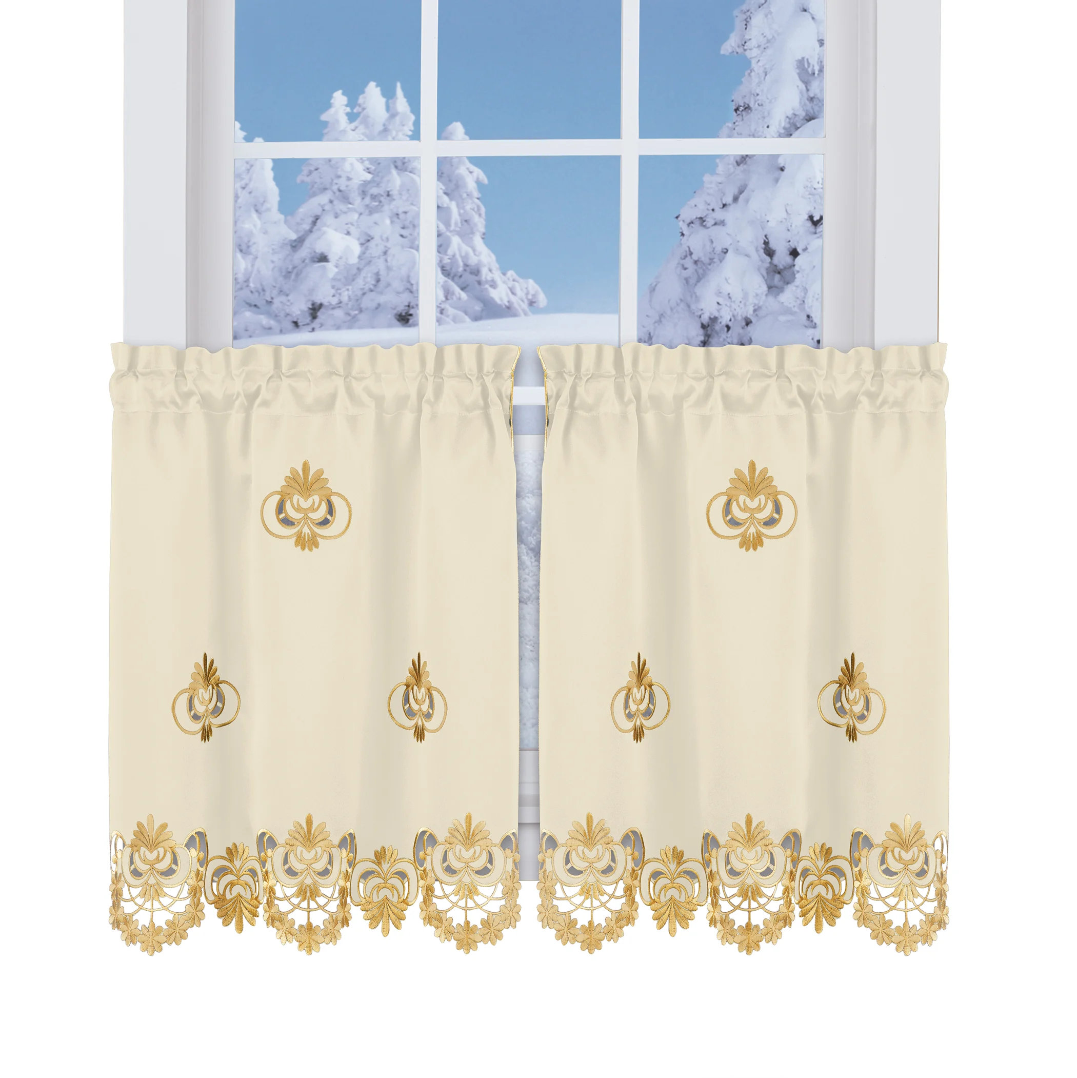 House of Hampton Elegant Gold Embroidered Scrolling Detail Kitchen Café ...