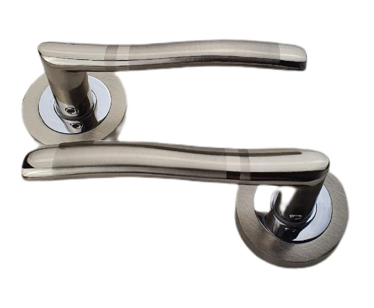 17 Stories 1 Pair Select Lever Door Handle on Round Rose in Duo Chrome ...