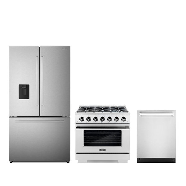 Cosmo 3 Piece Kitchen Appliance Package with French Door Refrigerator ...
