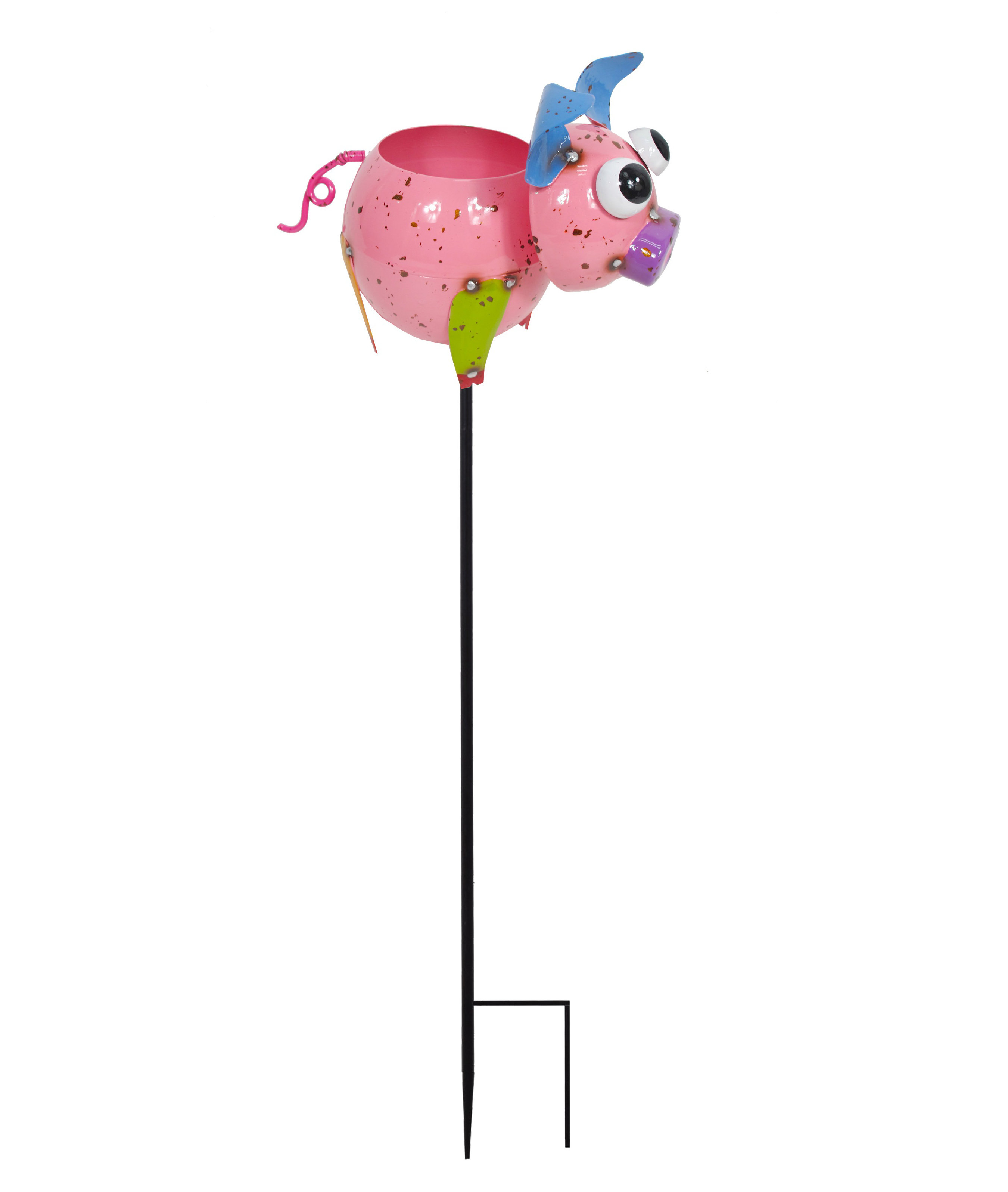 Arlmont & Co. Ahmeer Colourful Enameled Metal Pig Planter Garden Stake ...