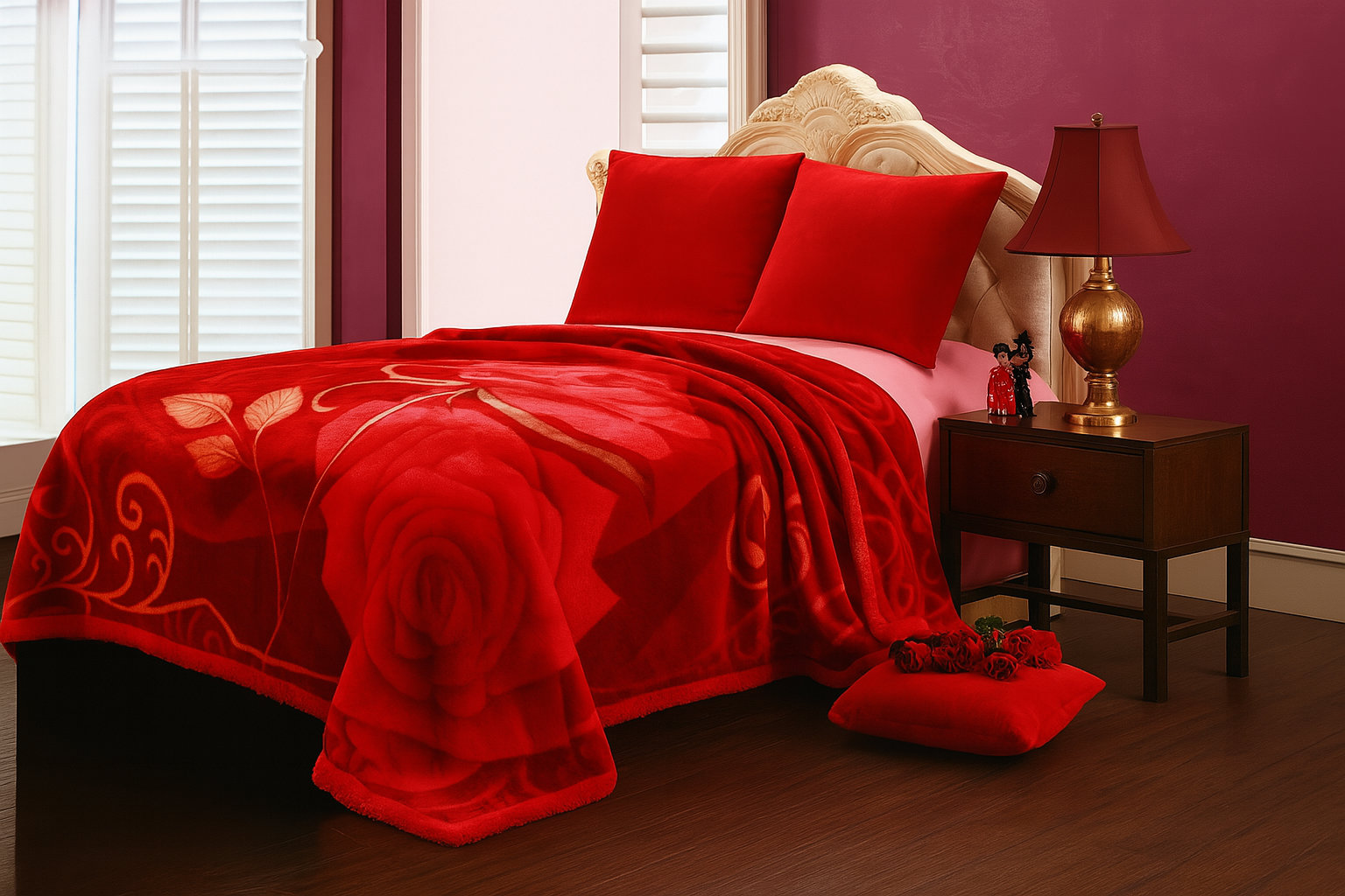 Shubozy Luxury Red Rose Embossed Plush Blanket King Size – 2-ply Heavy ...