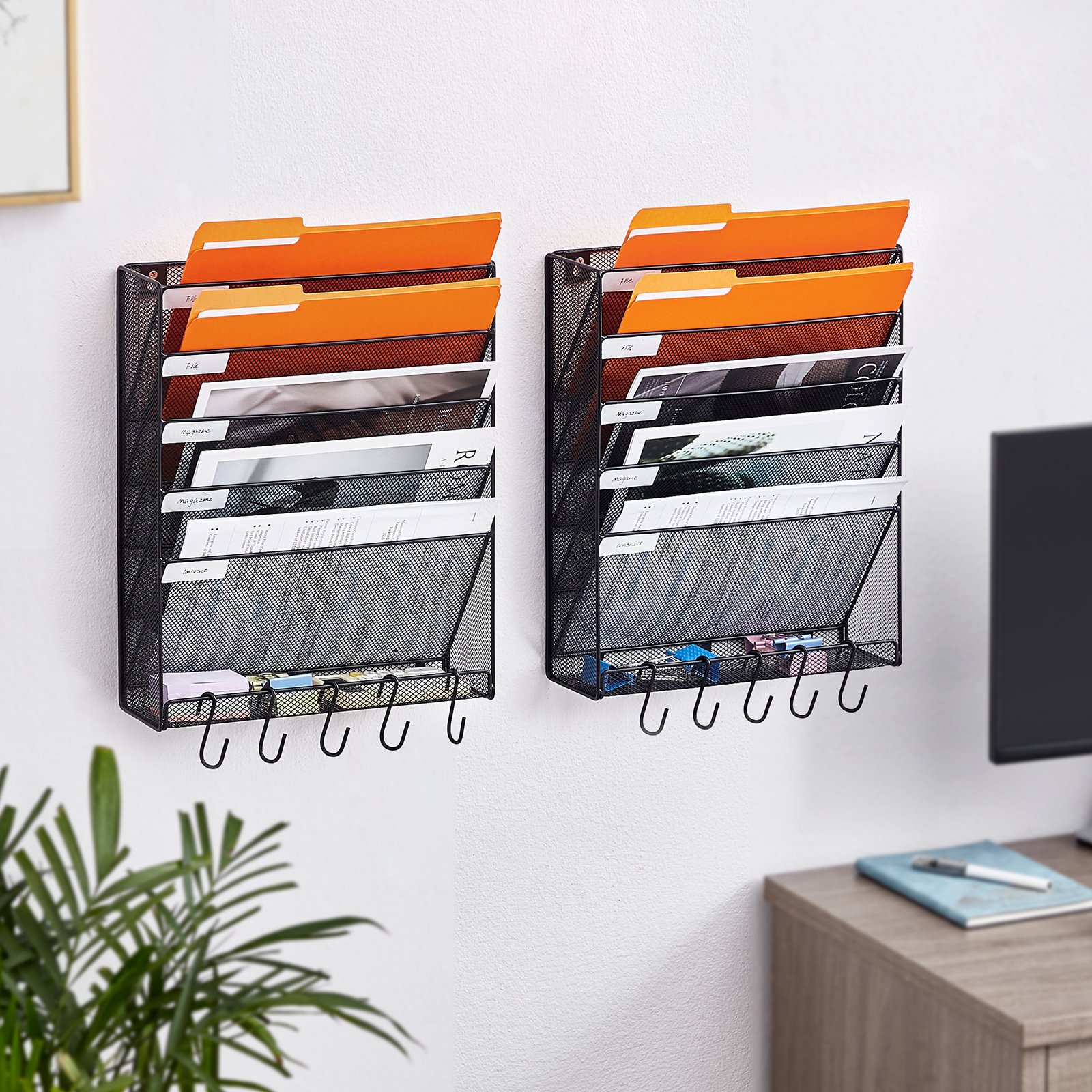Inbox Zero File Wall Rack Mesh Wall File Holder 6 Pocket for Office ...