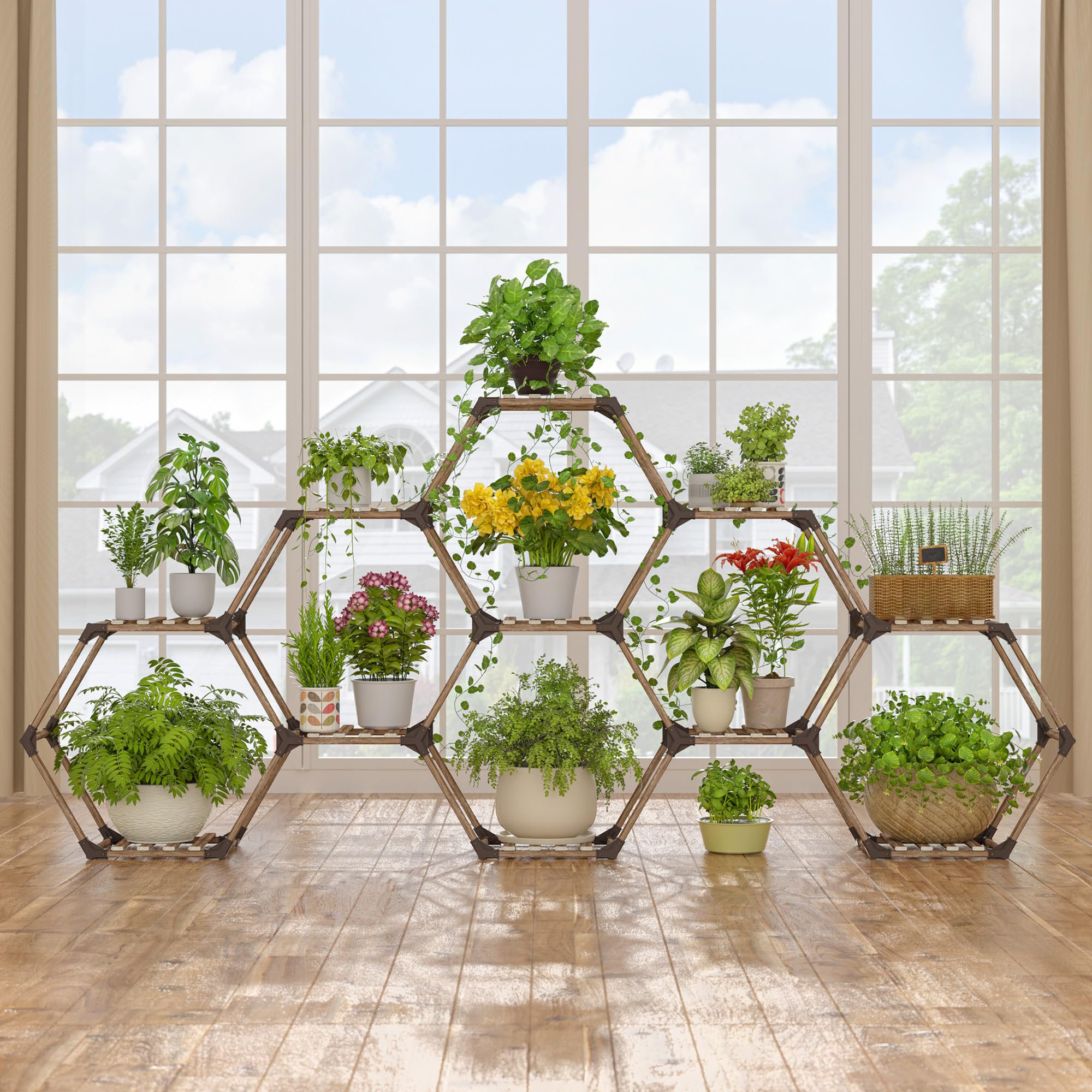 Arlmont & Co. 11-tier creative DIY wooden hexagonal plant stand flower ...