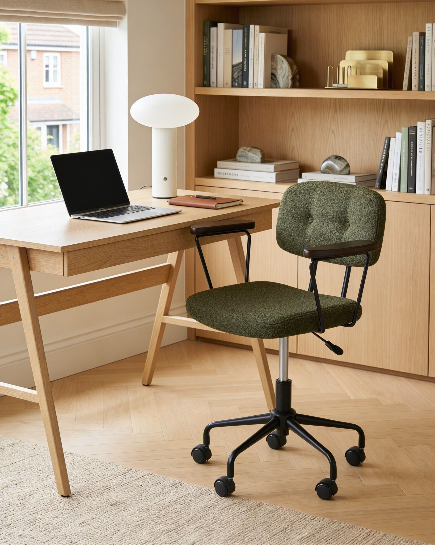 George Oliver Desk Chair ALGERITA Boucle Dark Green | Wayfair.co.uk