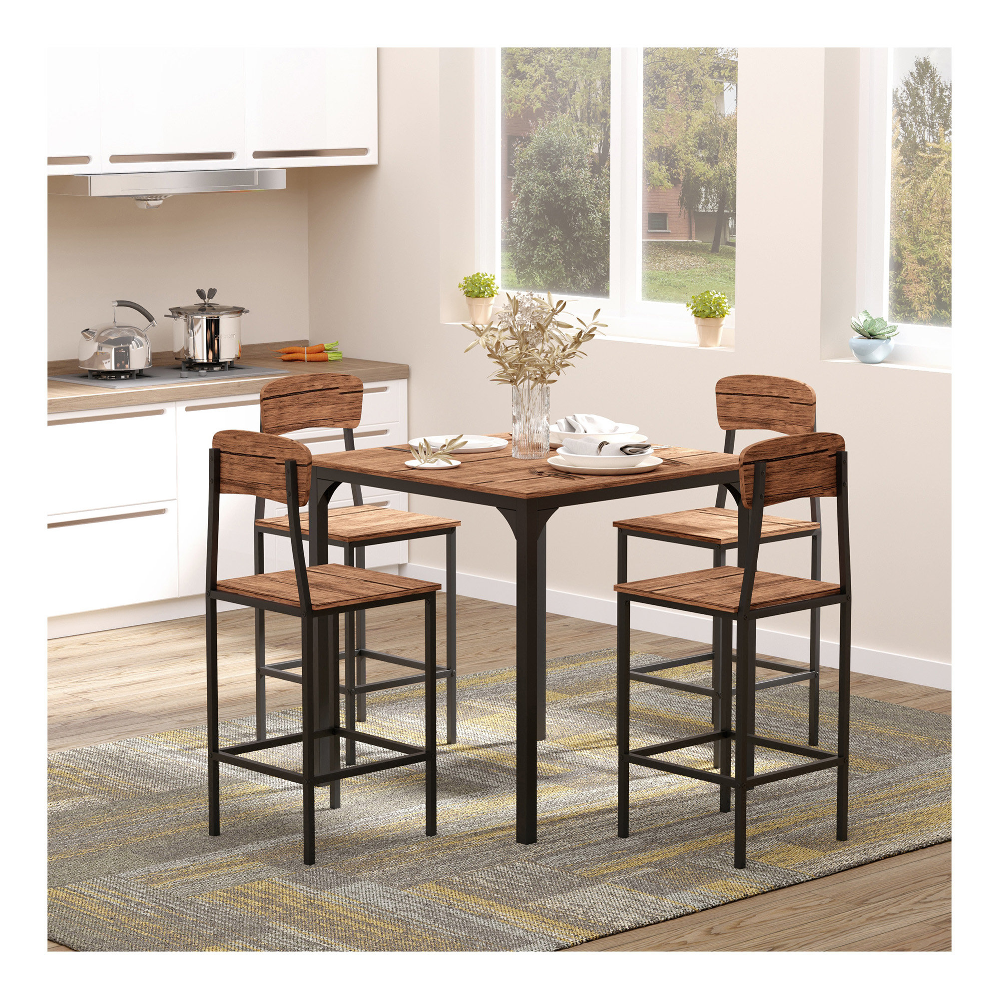 17 Stories Counter Height Bar Table Set for 4, Square Kitchen Table and ...