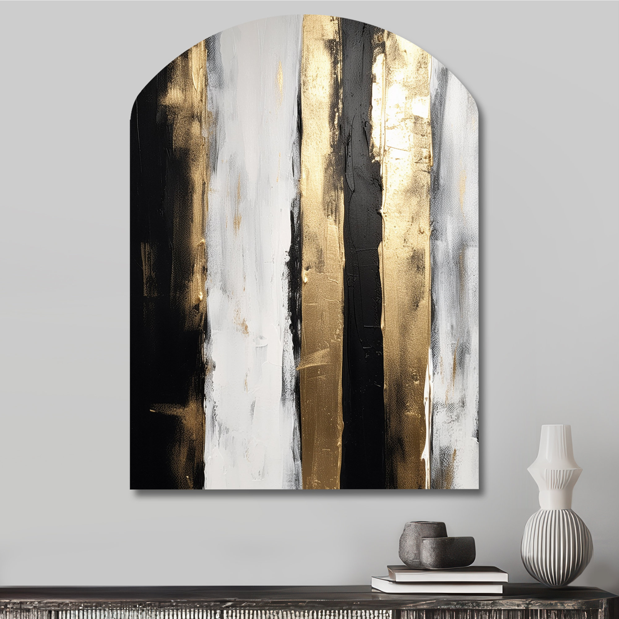 Design Art Minimal Joy In Black And Gold VIII - Abstract Metal Wall ...