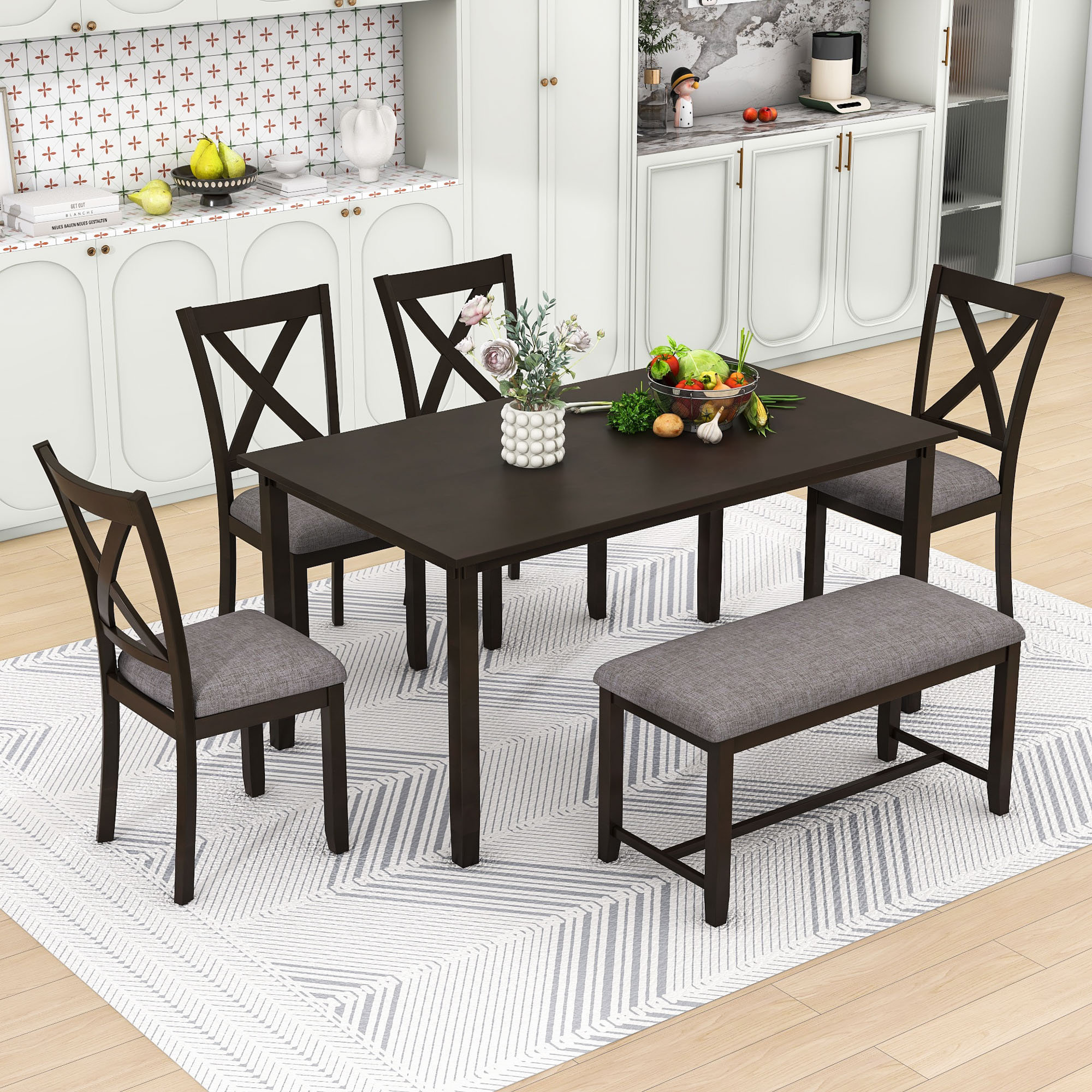 Gracie Oaks 6-Piece Dining Sets with Rectangular Table, Four Cross Back ...