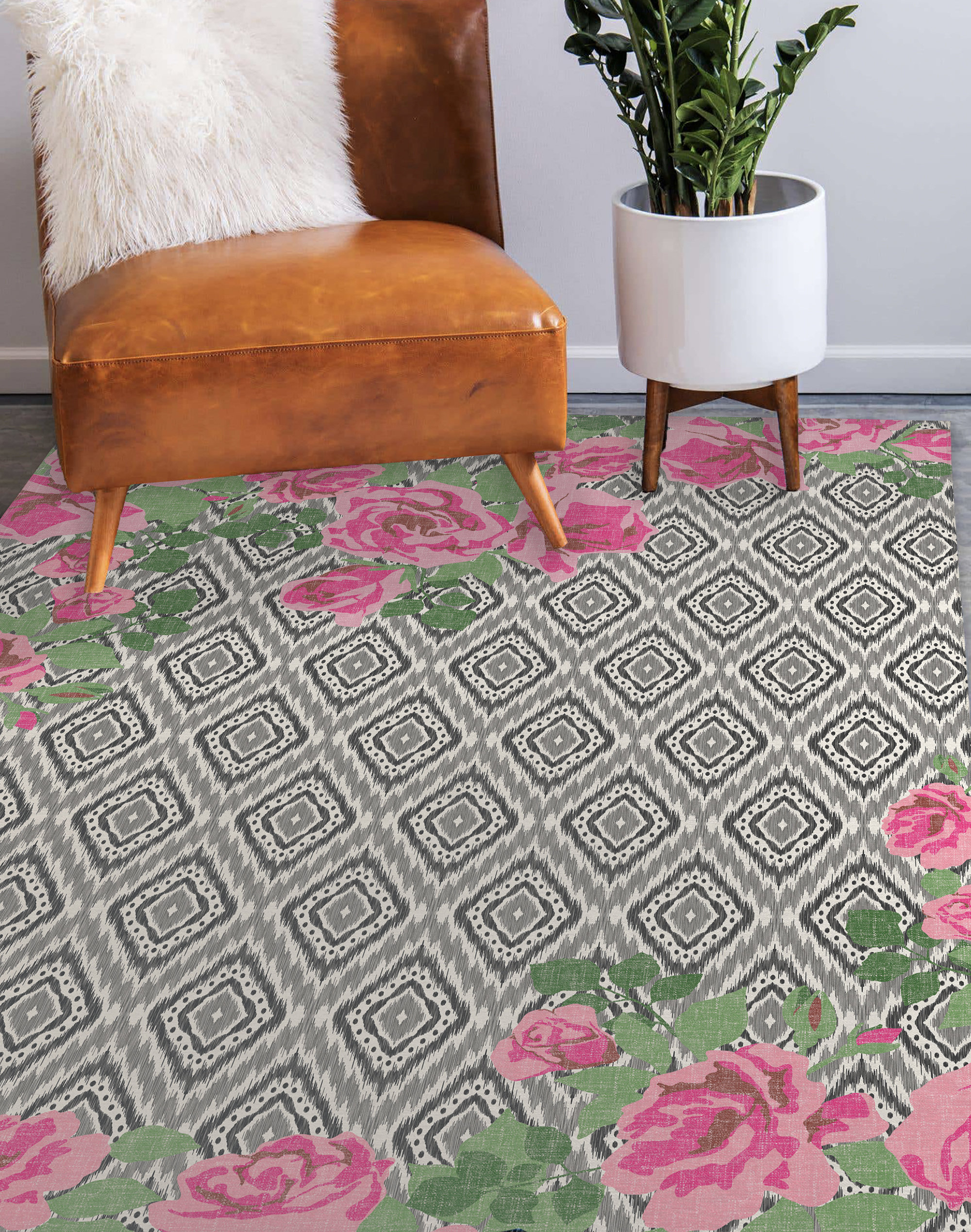 Bungalow Rose Ikat Gray/Pink/Green Area Rug | Wayfair