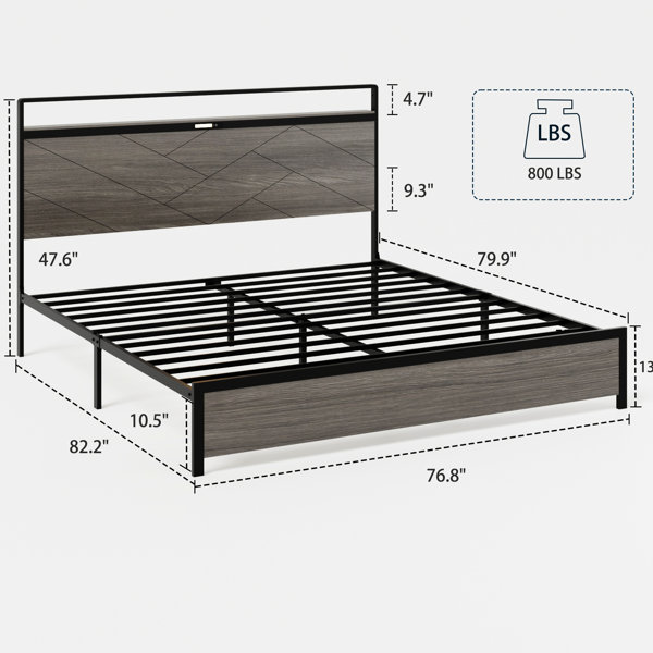 Latitude Run® Structure de lit très grand avec finition gris antique ...