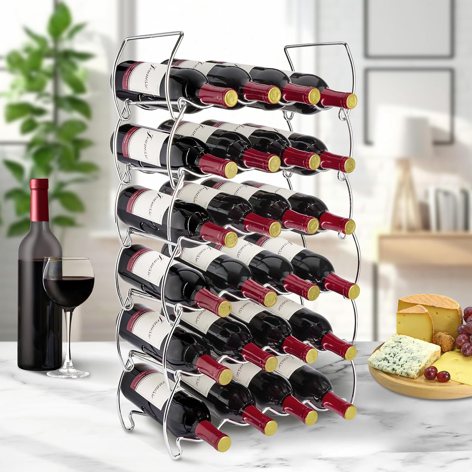 AMIBZ 3 Tier Stackable Wine Rack,Holds 12 Bottles, Free-Standing Wine ...
