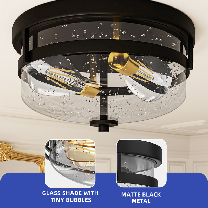 Wrought Studio™ Double Lamp Head Ceiling Light with Seeded Glass Shade ...