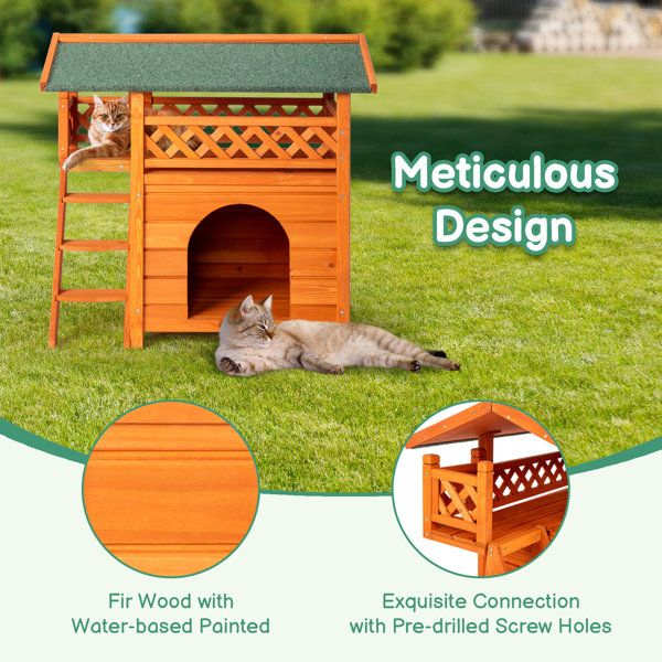 Archie & Oscar™ 2-Story Wooden Feral Cat House Outdoor Indoor Kitty ...