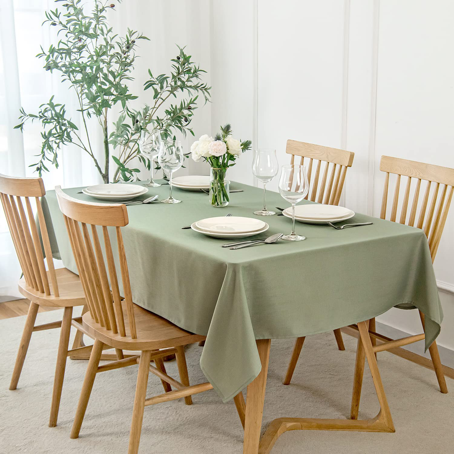 Latitude Run® Faux Linen Texture Tablecloth Stain Resistant Waterproof ...