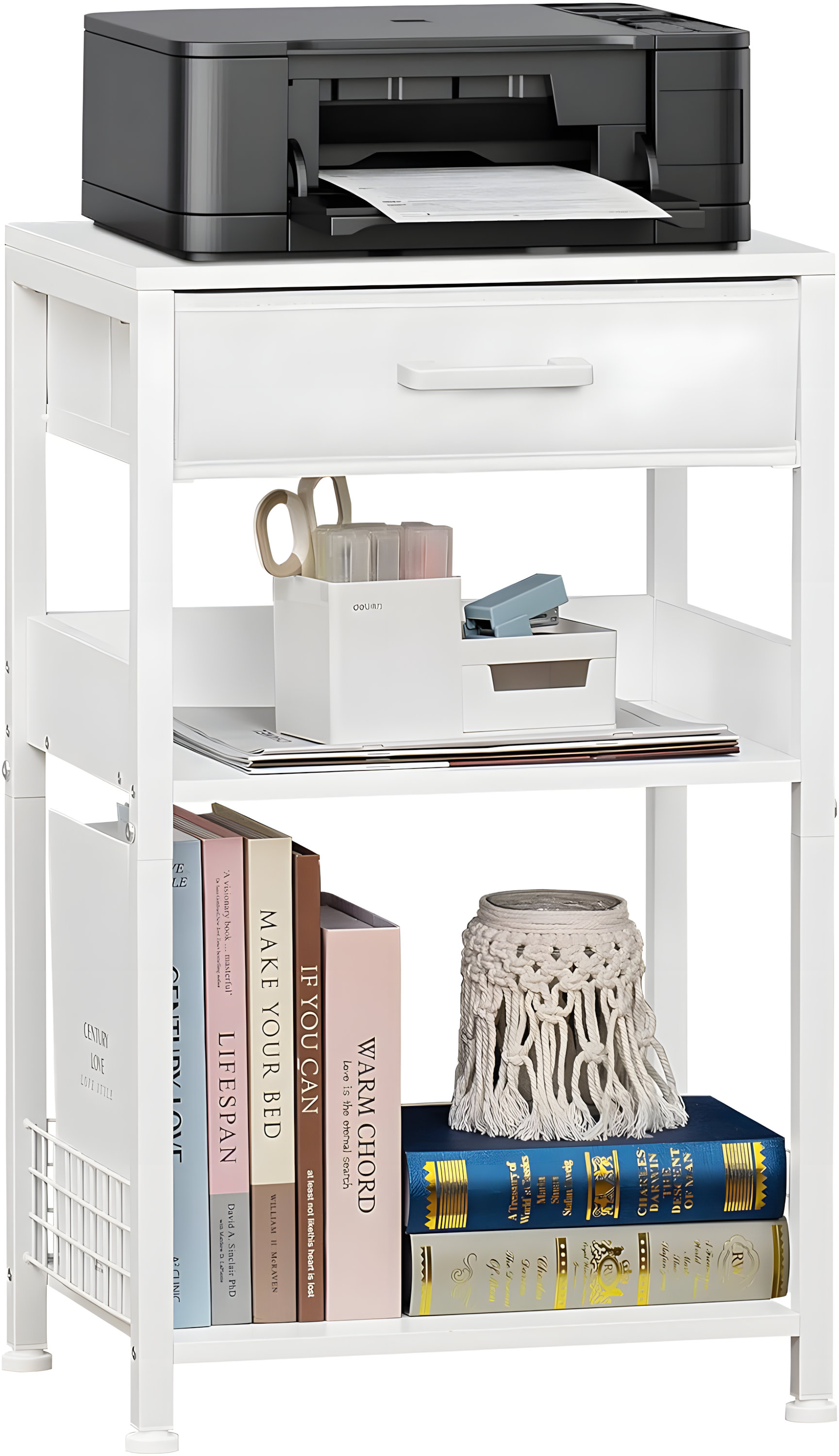 Mercer41 Modern Printer Stand Side Table With Fabric Drawer & Storage ...