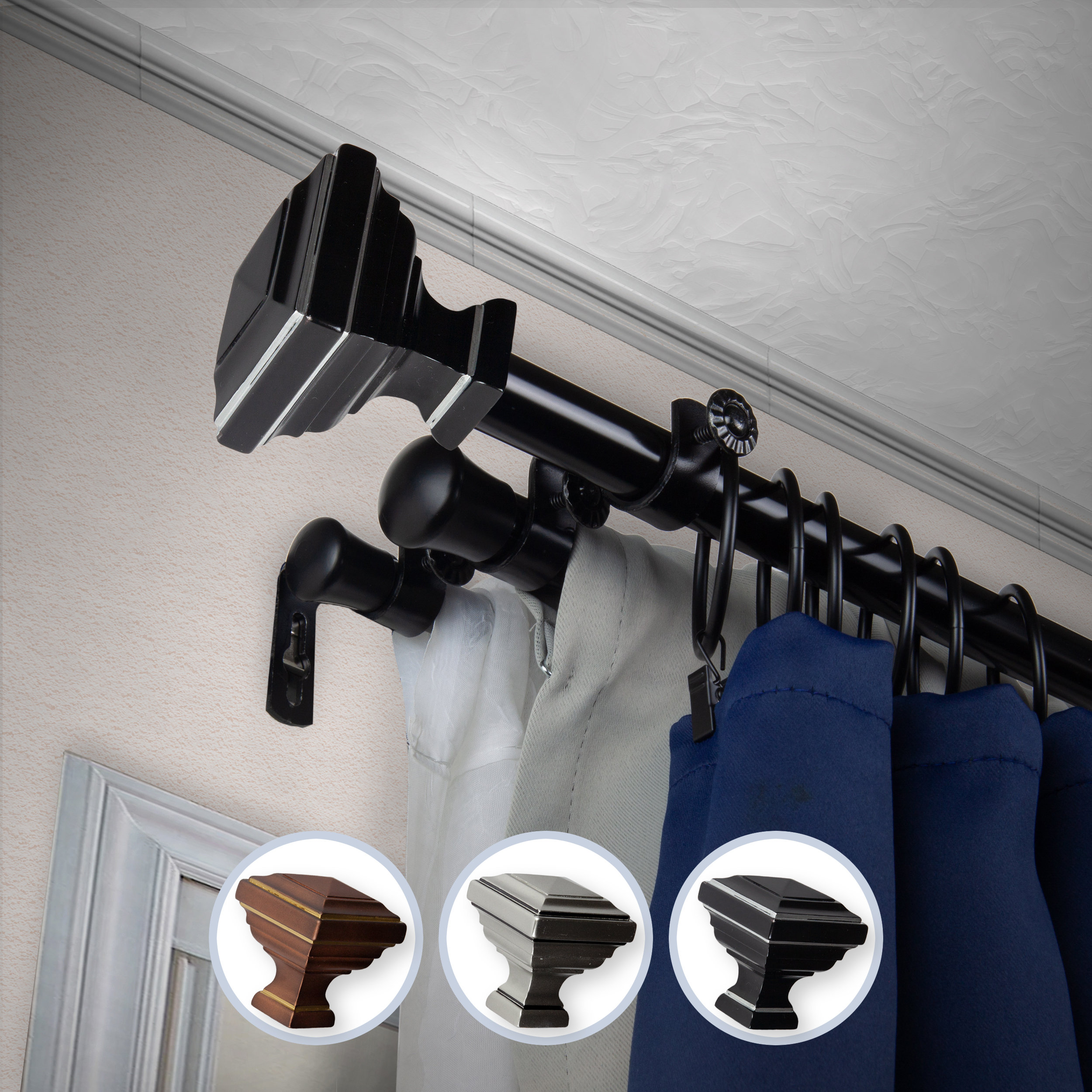 Wildon Home® Alfreeda 13/16" Triple Curtain Rod 28-48 Inch - Black ...