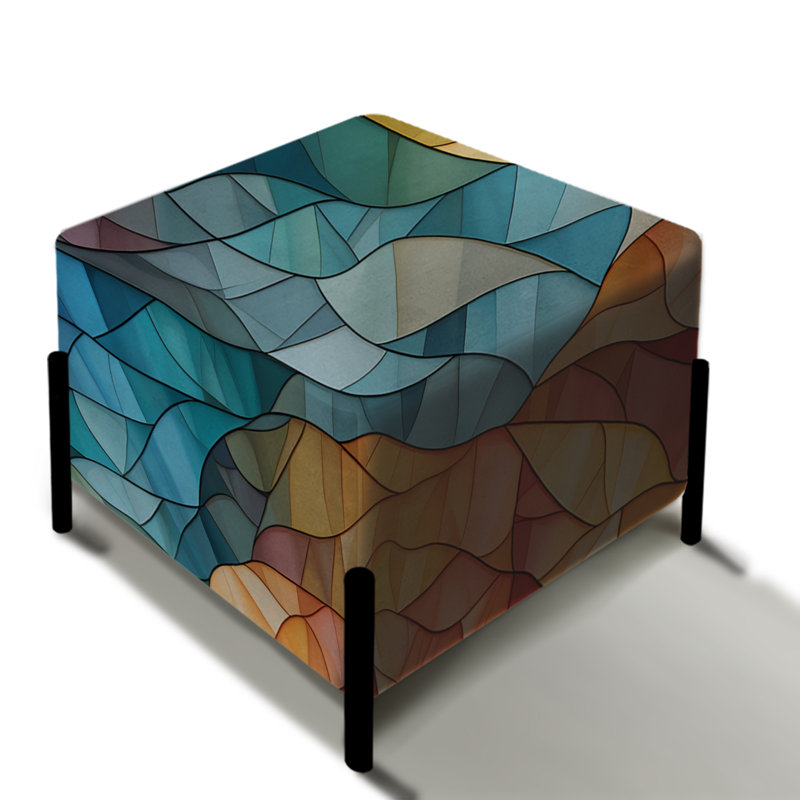 Design Art Multicolor Glass Mosaic - Geometric Square Ottoman | Wayfair