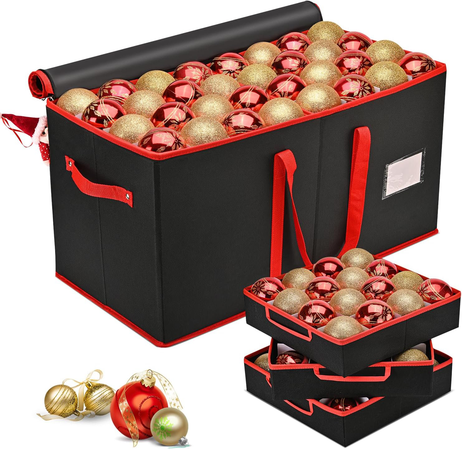 Rebrilliant Ornament Storage Container With 8 Trays,Black | Wayfair