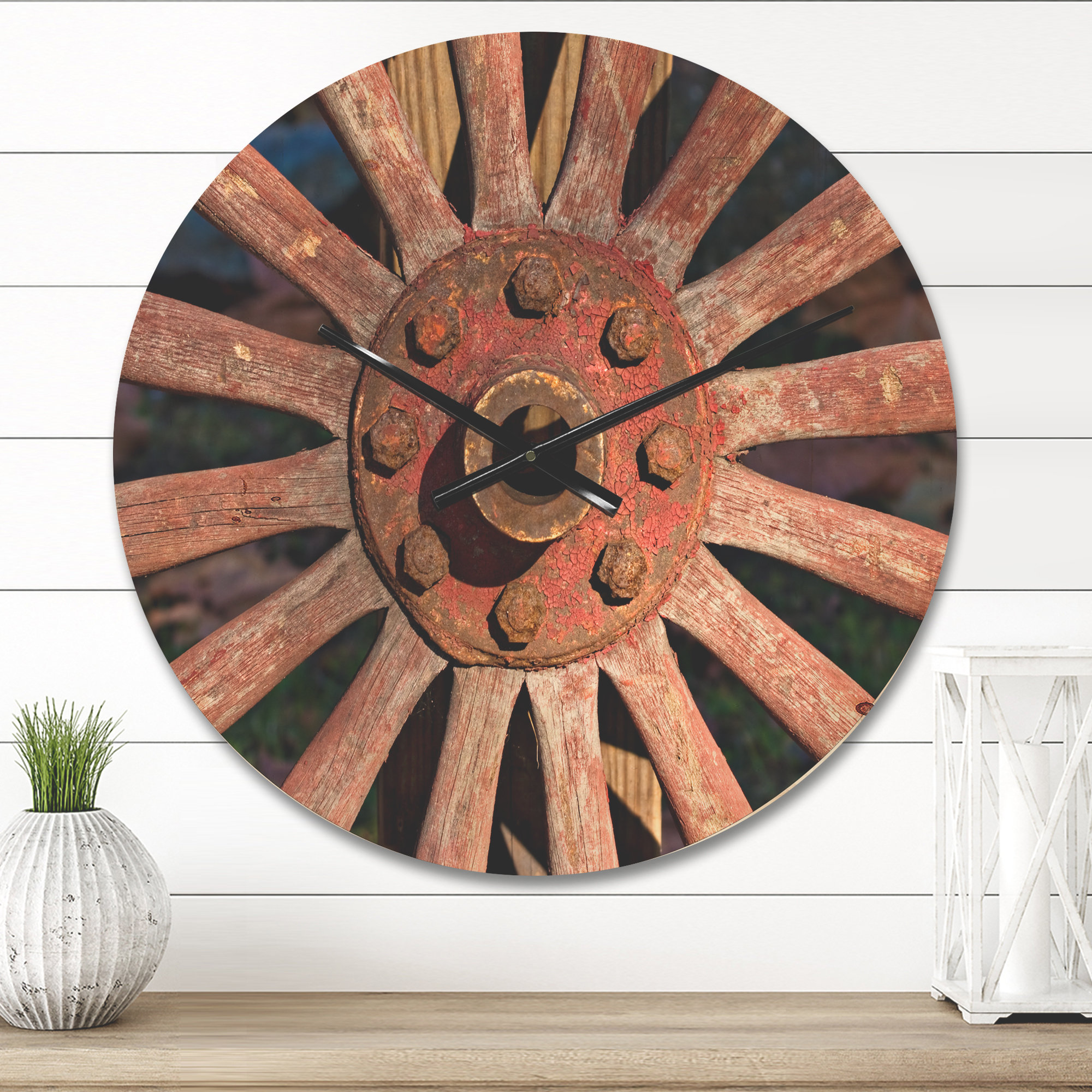 East Urban Home Red Country Wagon Wheel - Farmhouse Wood Wall Clock ...