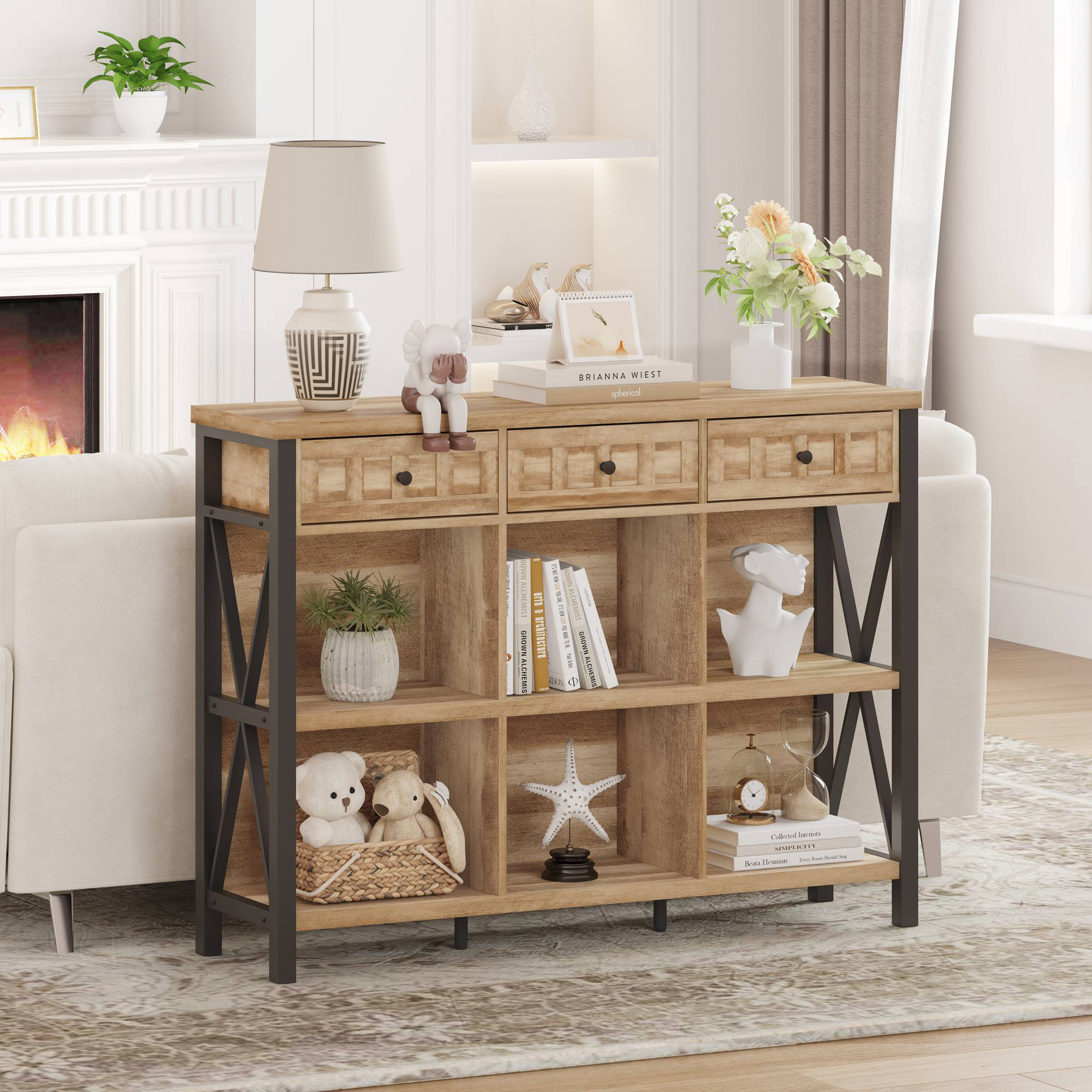 17 Stories Guinna Rustic 6 Cube Storage Organizer With 3 Drawers ...