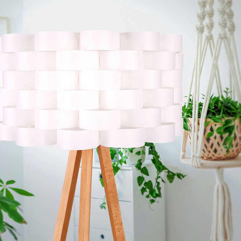 Brightech Bijou 60 in. Wood Farmhouse LED Floor Lamp with Drum Shade ...