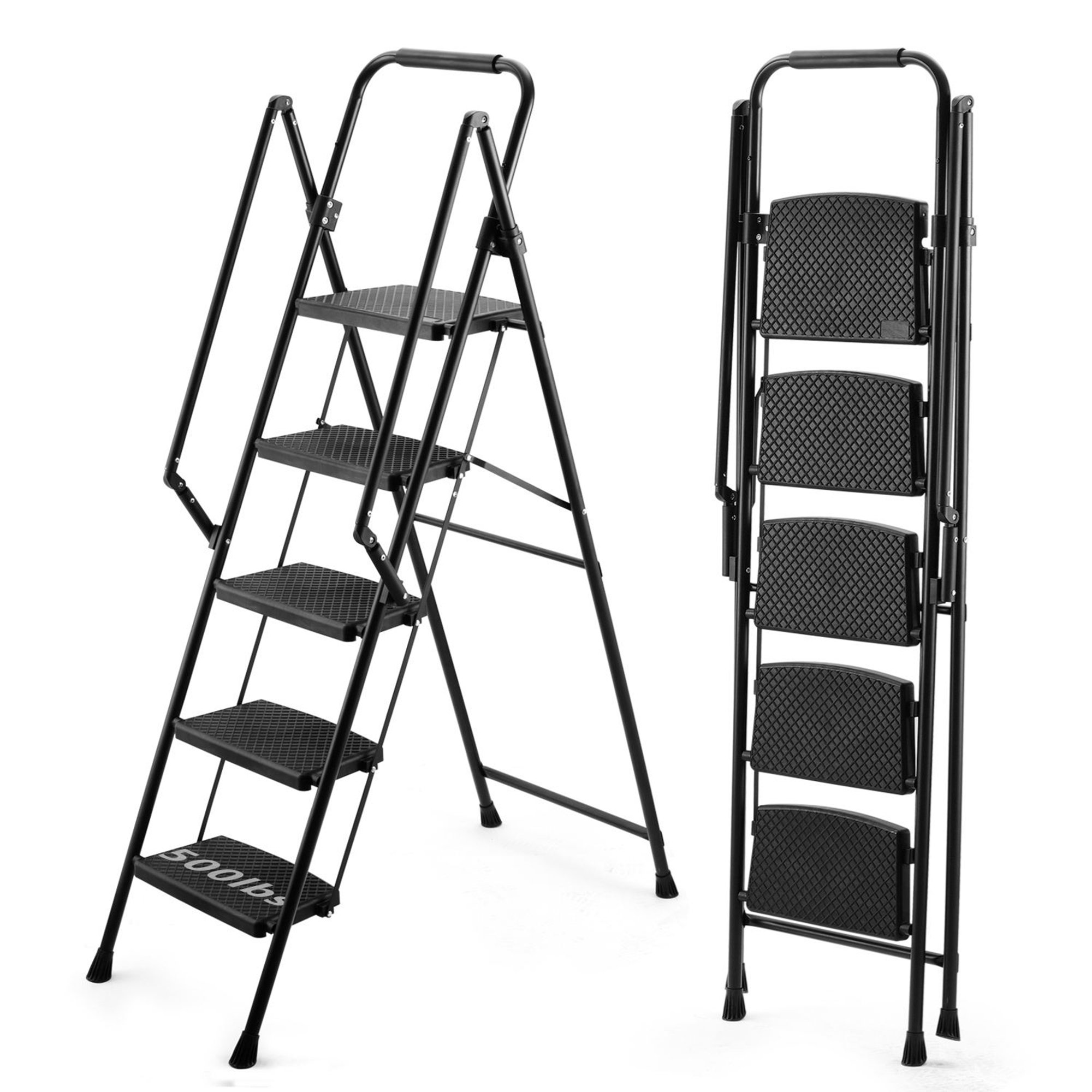 WFX Utility™ 5 Step Ladder Foldable, Sturdy Step Stool Ladder With Anti ...