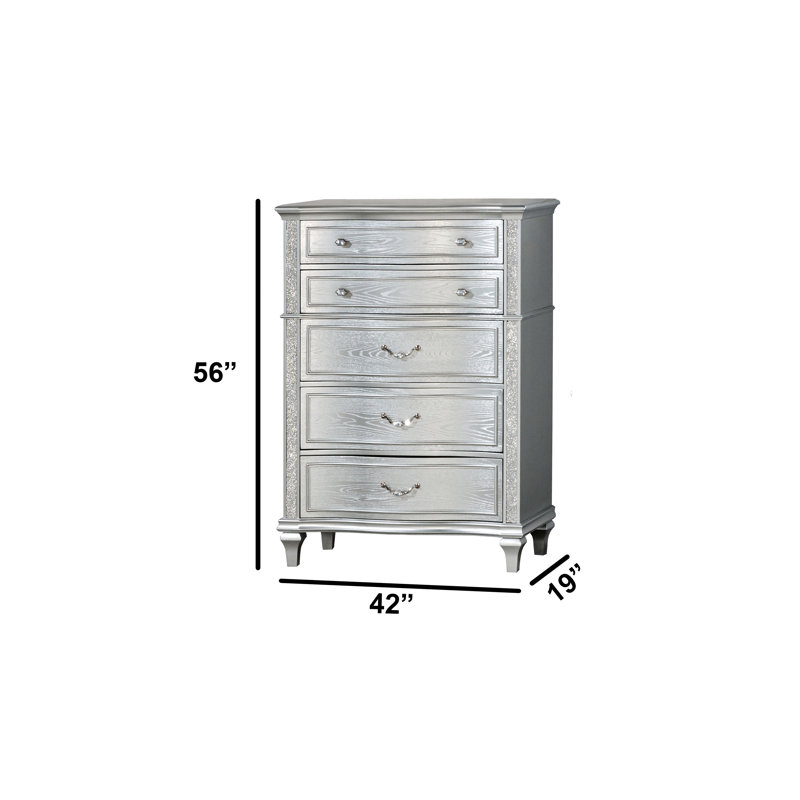 Rosdorf Park Silver Glitter Glam Chest With Faux Crystal Handles | Wayfair