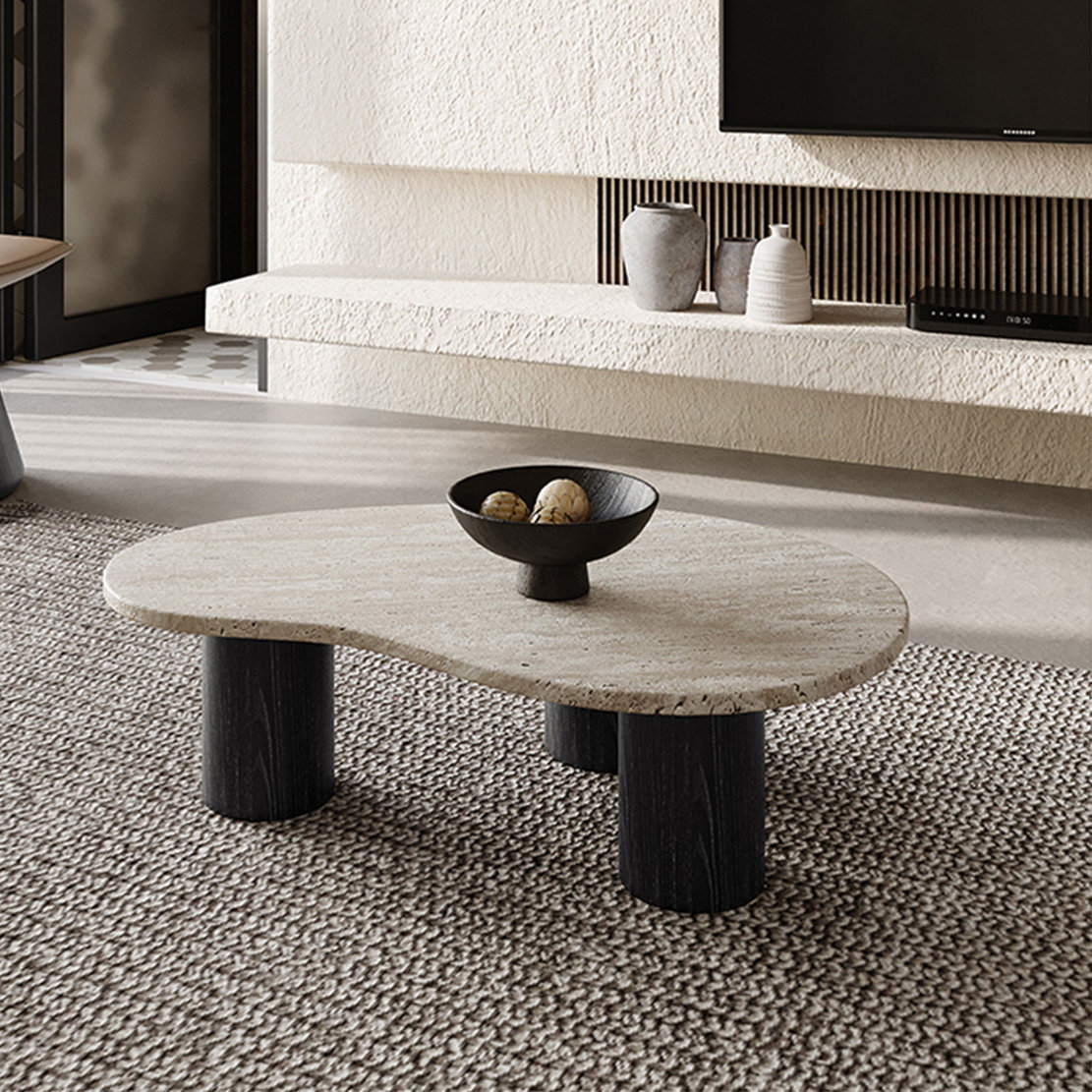 Aurora Craft Solid Wood Hole Stone Round Coffee Table Coffee Table ...