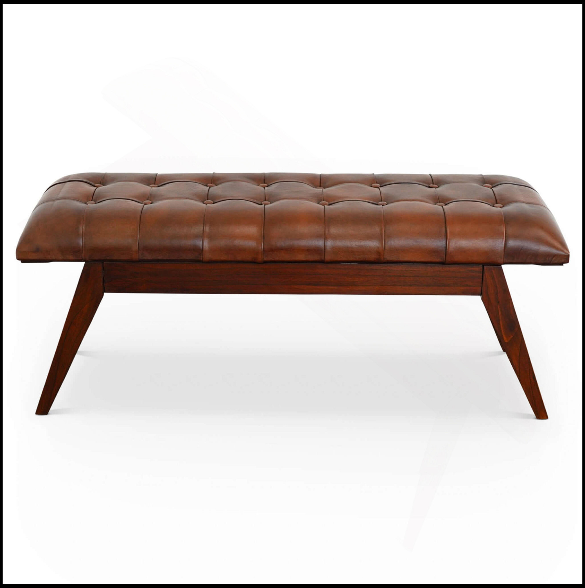 Corrigan Studio Mid Century Modern Tan Leather Bench - Wayfair Canada