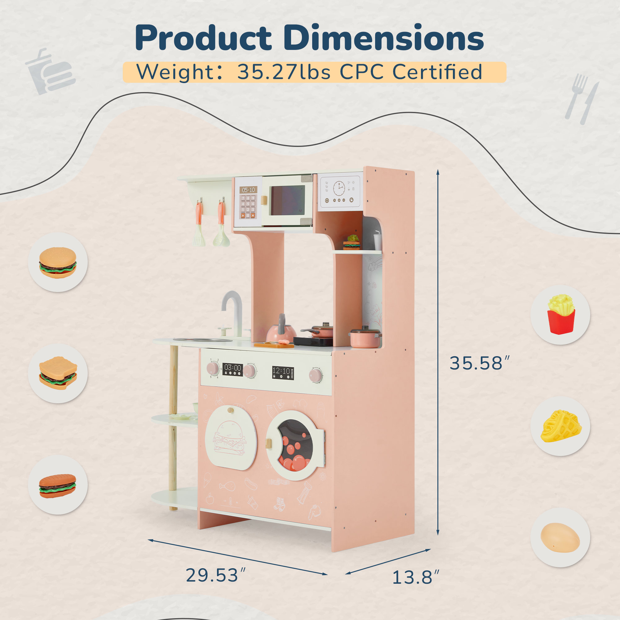 EROMMY Wooden Kids Play Kitchen Set, Kids Cooking Pretend Play Set ...