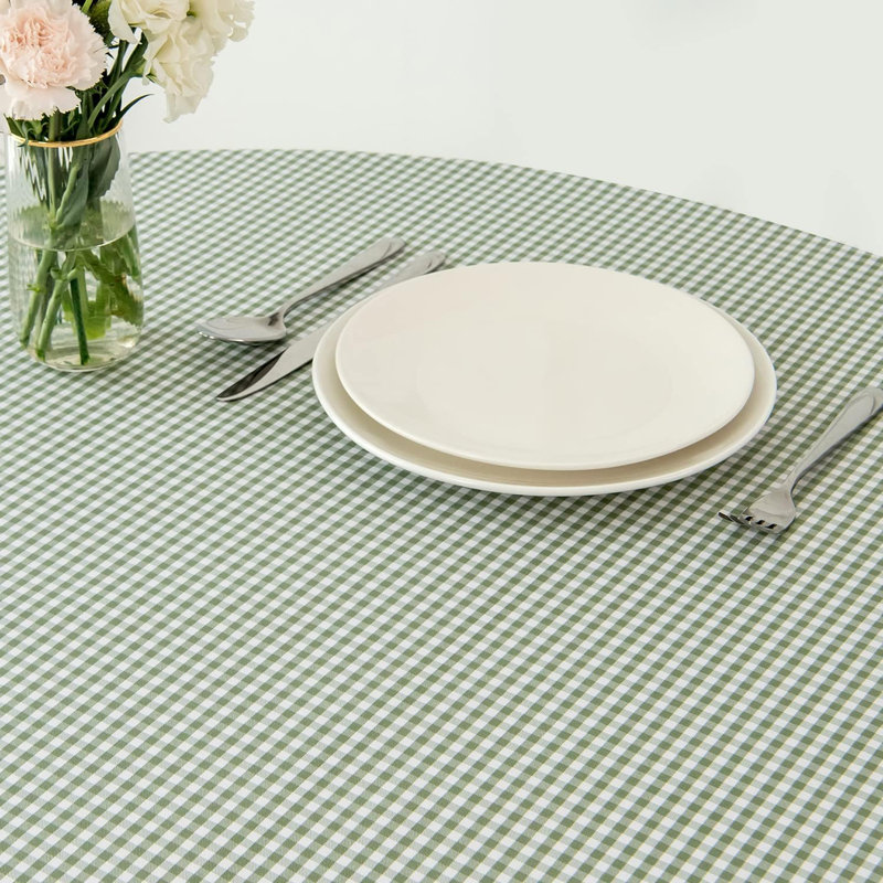 Gracie Oaks Round Checkered Tablecloth Spillproof Wrinkle Free Heavy ...