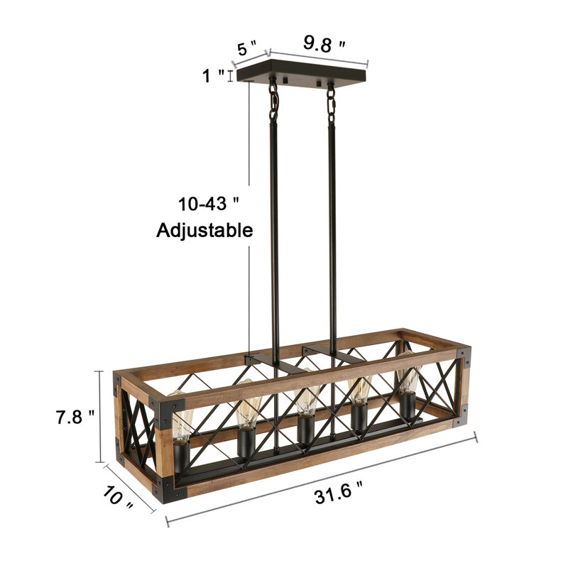 Gracie Oaks Rectangle Wood Chandelier Kitchen Lighting Fixtures,5 ...
