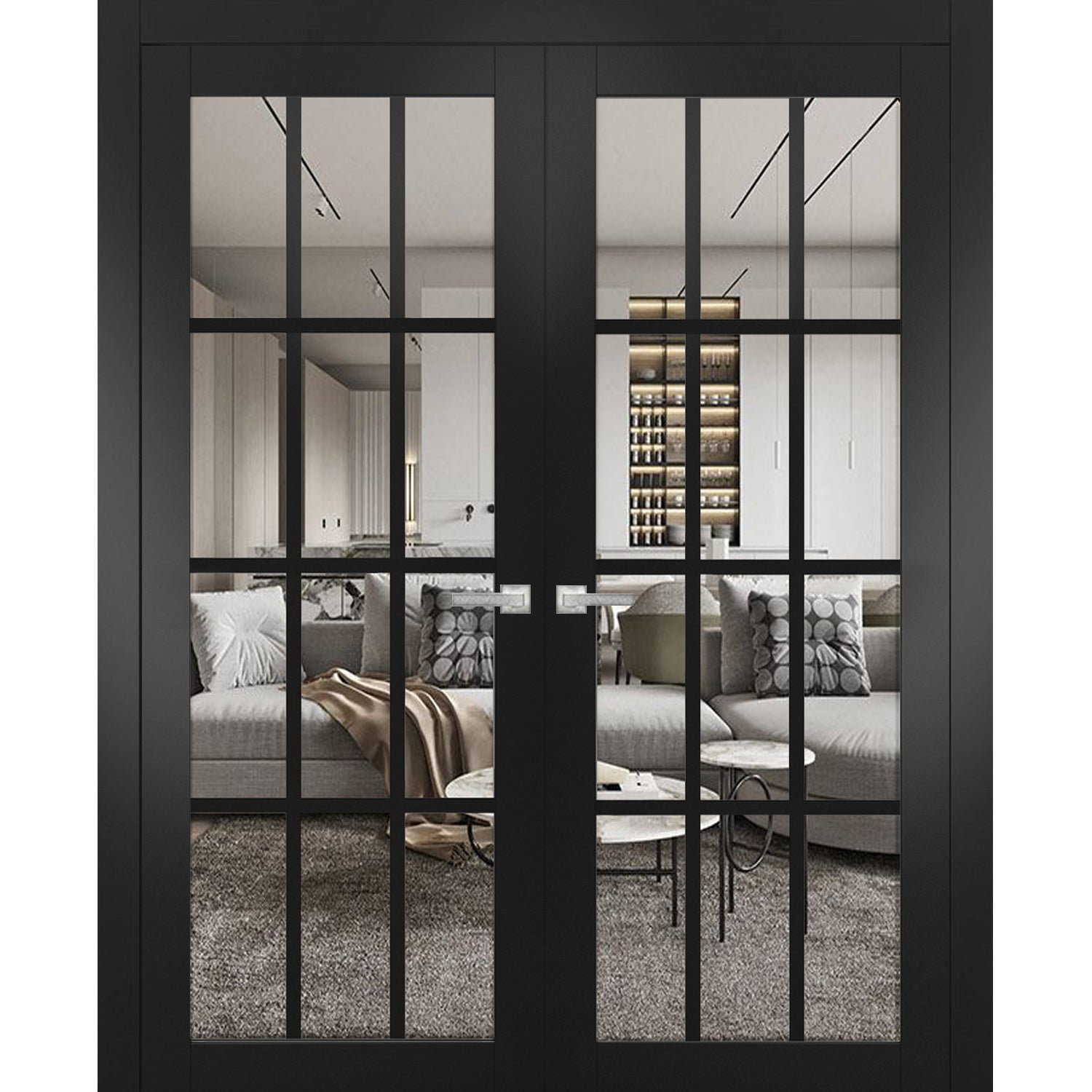 SARTODOORS Felicia Clear Glass Wood French Black Doors & Reviews | Wayfair