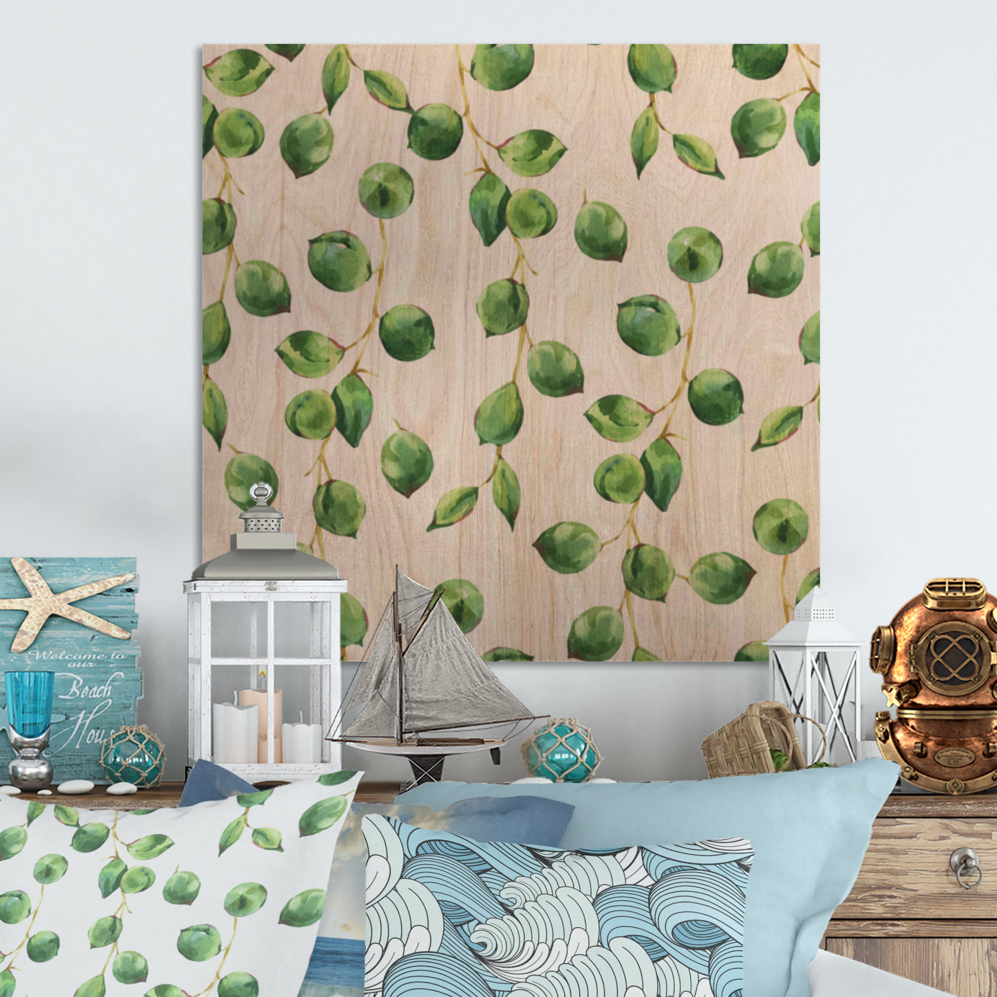 Gracie Oaks Tropical Green Leaves Pattern - Tropical Wood Wall Art ...